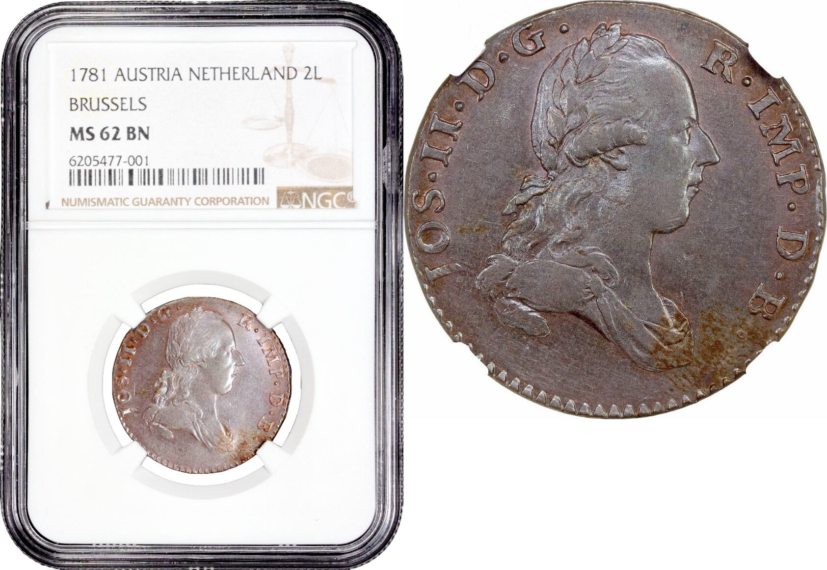 Austrian Netherlands 2 liards 1781, NGC MS62 BN, Emperor Joseph II (1765-1790) Austrian ...