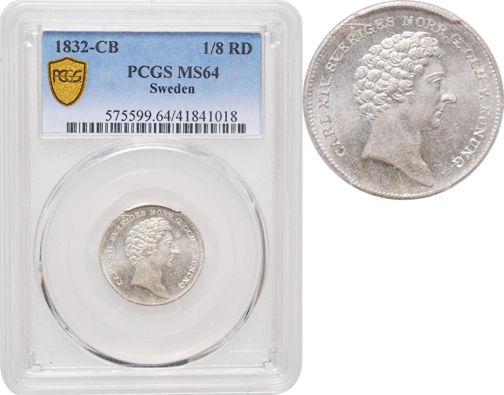 SWEDEN. Carl XIV Johan 1827 CB AR Riksdaler. PCGS MS61 Stockholm KM 593SWEDEN. Carl XIV Johan ...