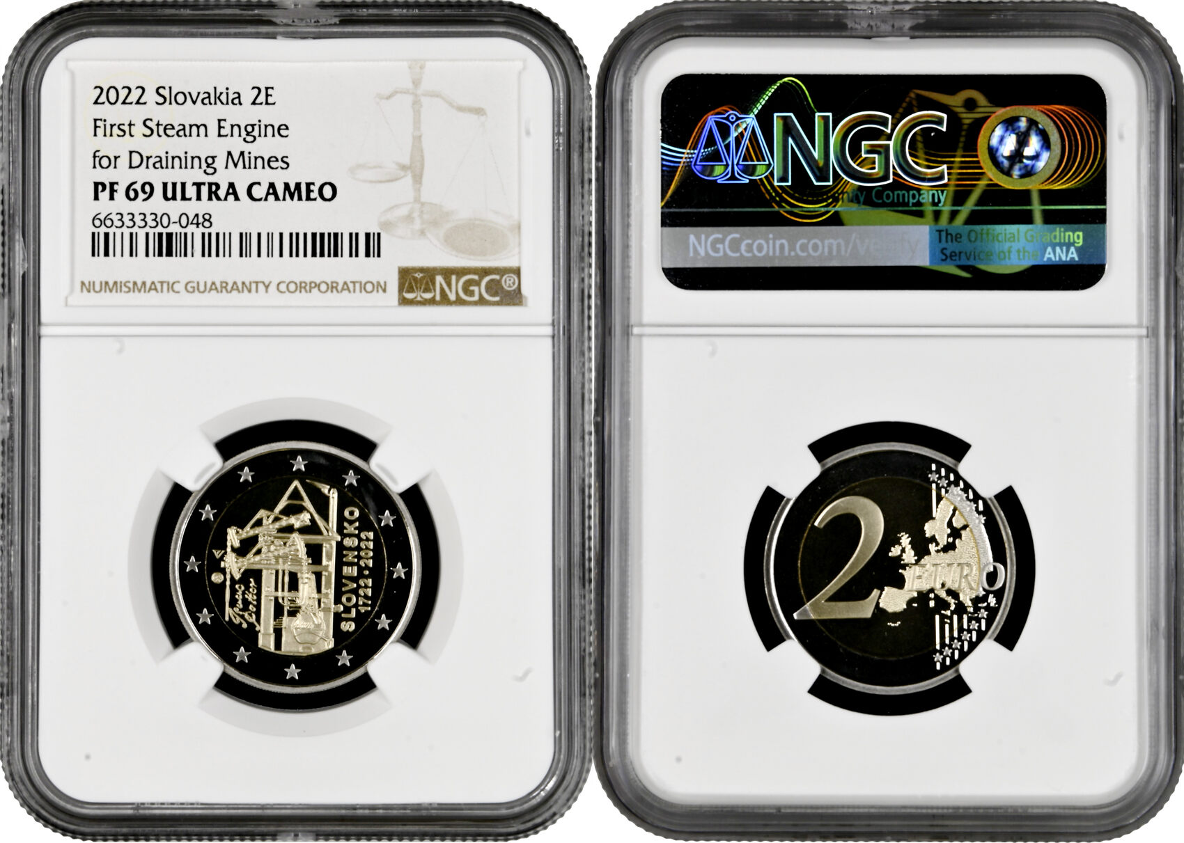 Slovakia 2 euro 2022, NGC PF69 UC, Steam Engine for Draining Mines Top ...