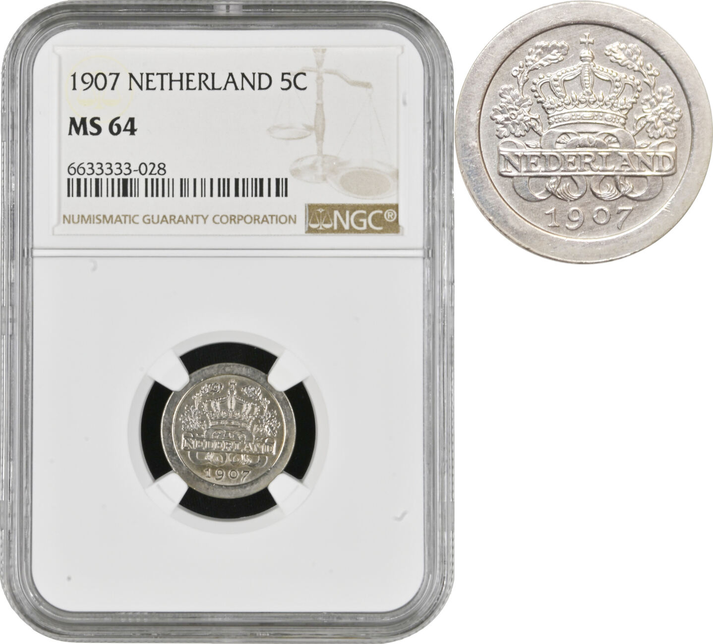 Netherlands 5 cents 1907, NGC MS64, Queen Wilhelmina (1890 - 1948 ...