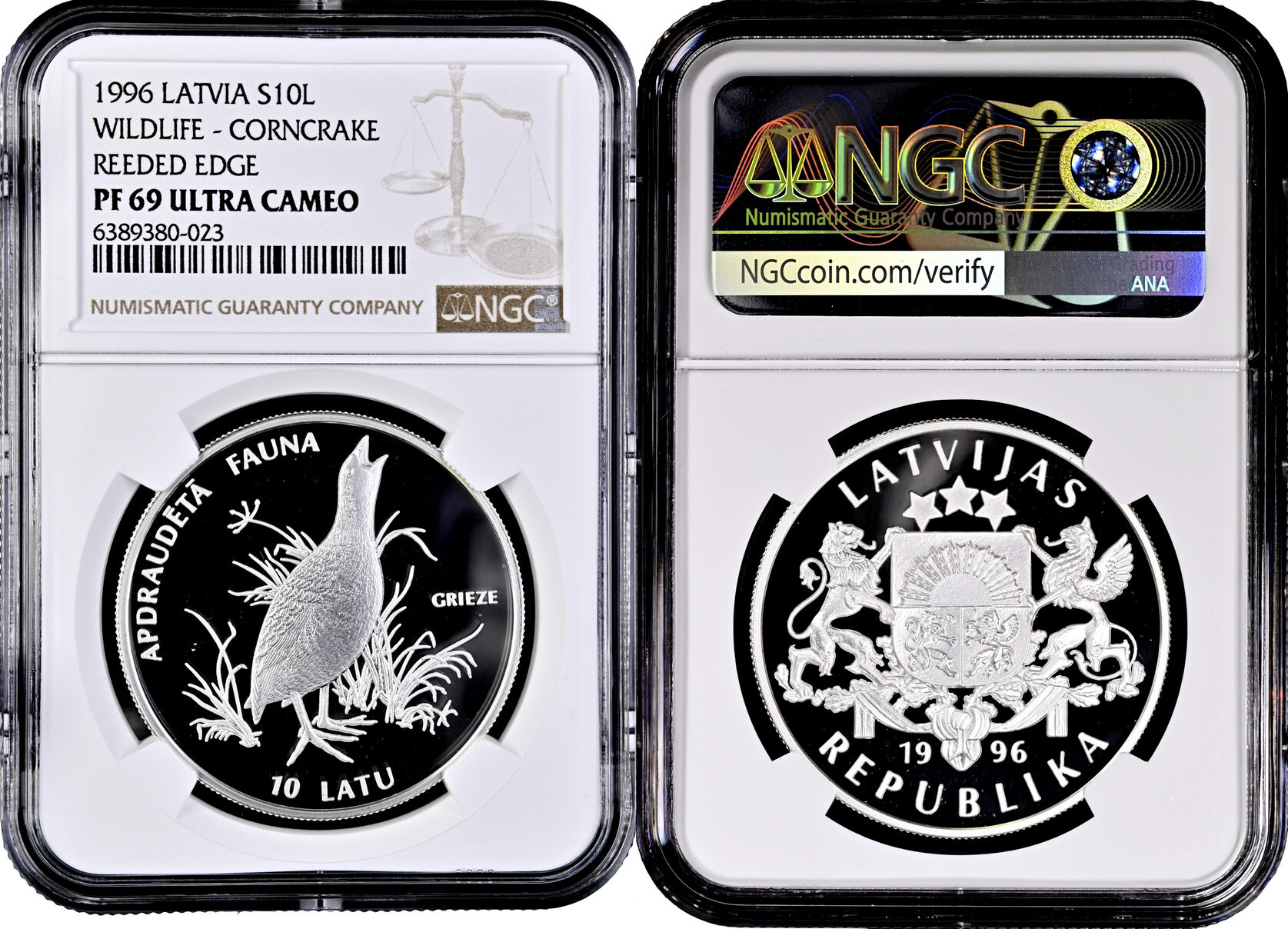 Latvia 10 latu 1996, NGC PF69 UC, Endangered Animals - Corn Crake ...