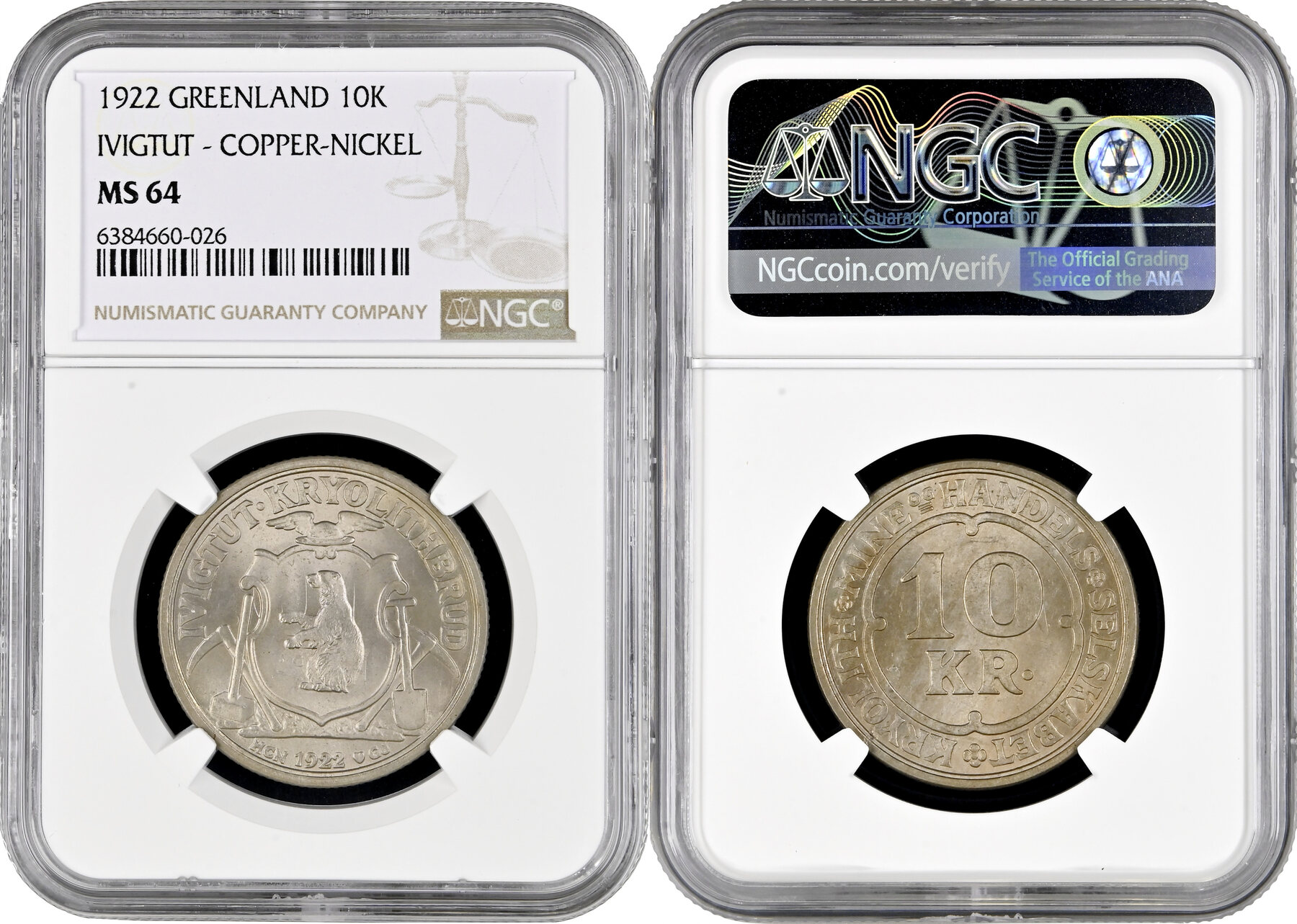 Greenland 10 kroner 1922, NGC MS64, The Cryolite Mining and Trading ...