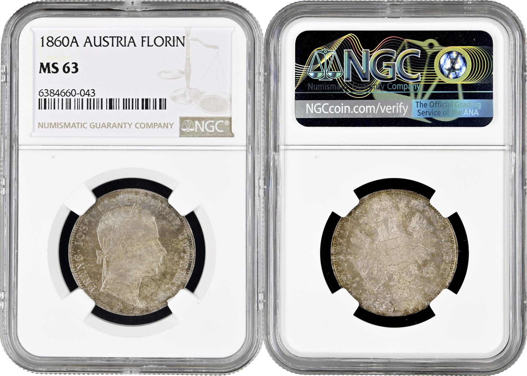 Austria 1 florin 1860 A, NGC MS63, Emperor Franz Joseph I (1848 - 1916 ...