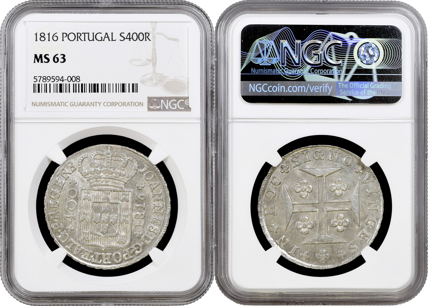 1816 Portugal 400 reis 1816, NGC MS63, Prince Regent Joao VI (1799 - 1816) Portugal 1816, NGC ...