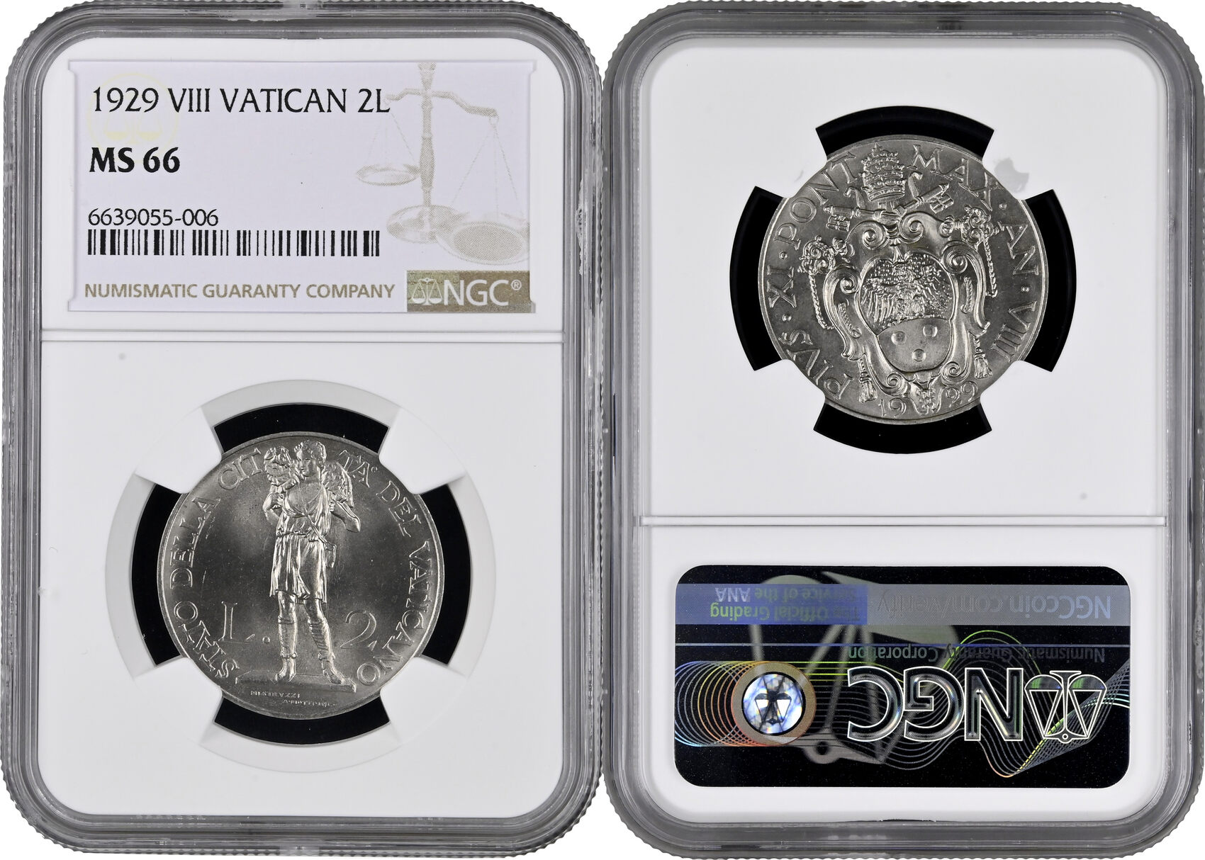 1929 Vatican City 2 lire 1929, NGC MS66, Pope Pius XI (1929 - 1938) Vatican City 1929, NGC MS66 ...