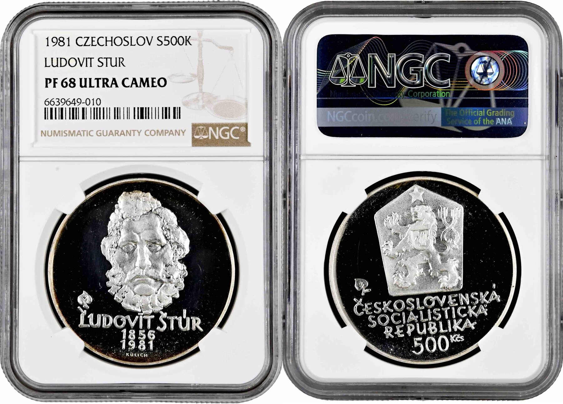 Czechoslovakia 500 korun 1981, NGC PF68 UC, Ludovit Stur Top Pop 3/0 ...