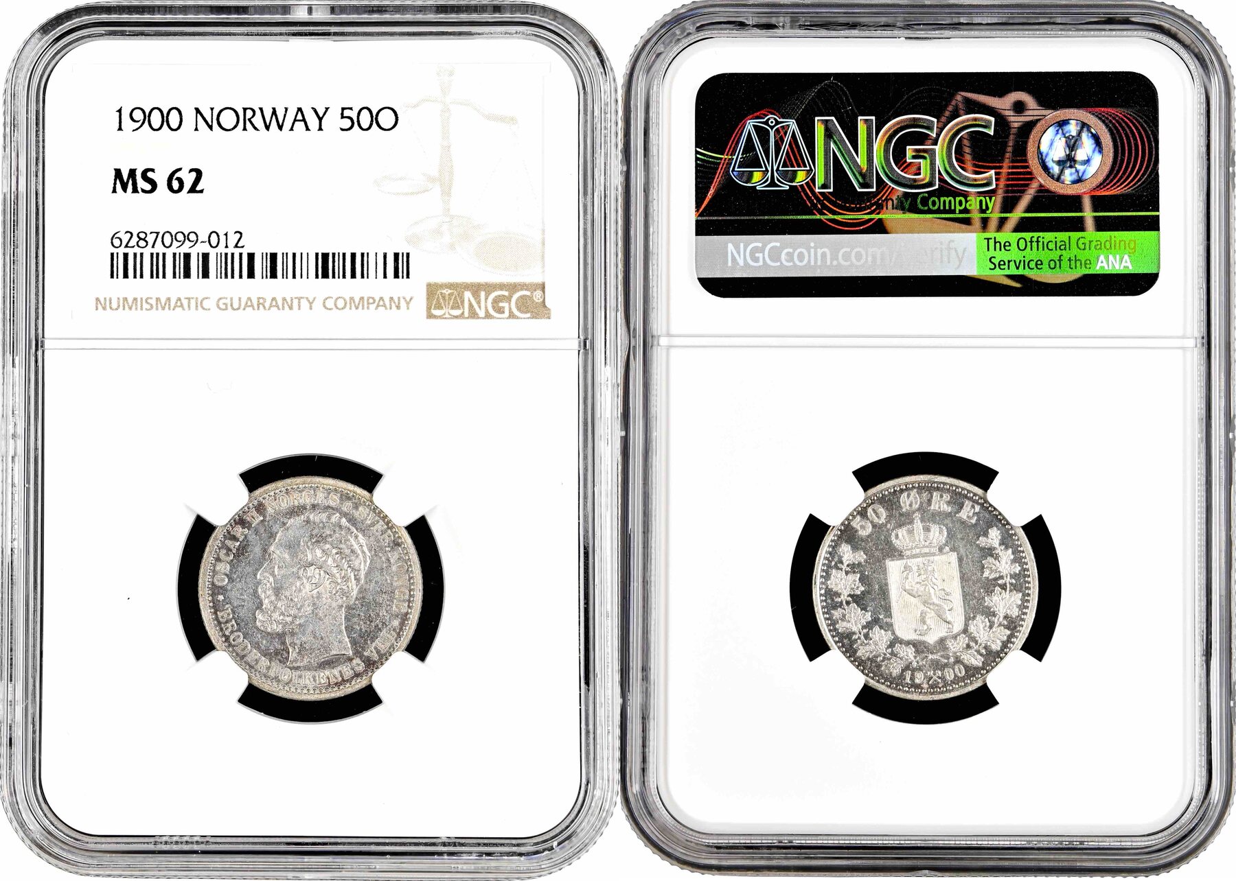 Norway 50 ore 1900, NGC MS62, King Oscar II (1874 - 1906) | MA-Shops
