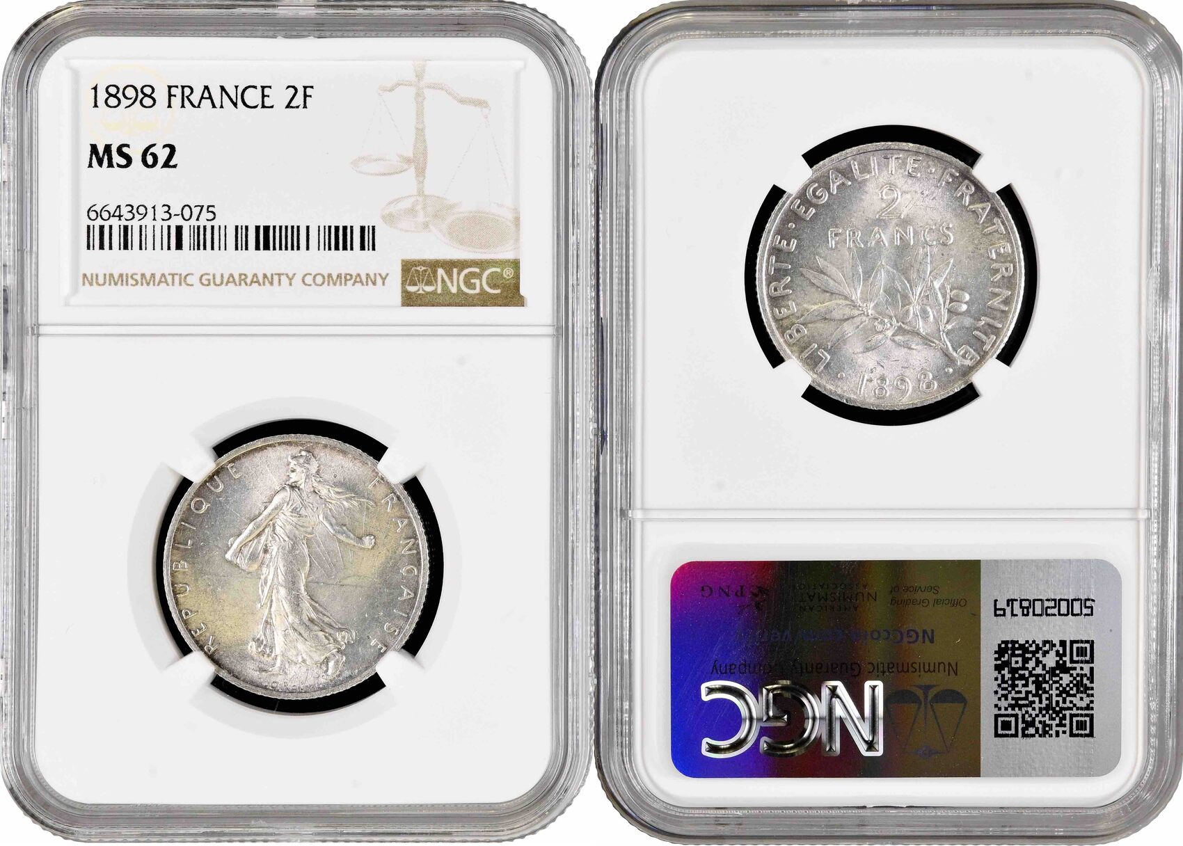 France 2 francs 1898, NGC MS62, Third Republic (1870 - 1941) silver coin France 1898, NGC MS62 ...