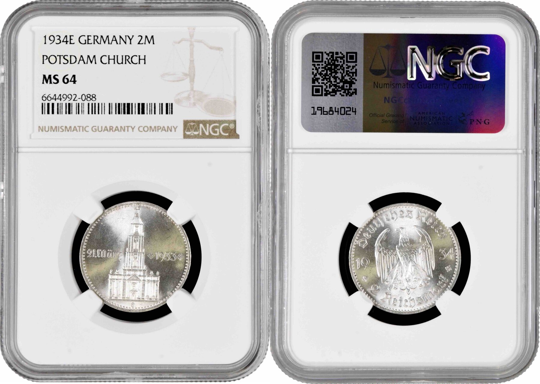 Germany - Third Reich 2 reichsmark 1934 E, NGC MS64, Potsdam Church TopPop 4/0 Germany - Third ...
