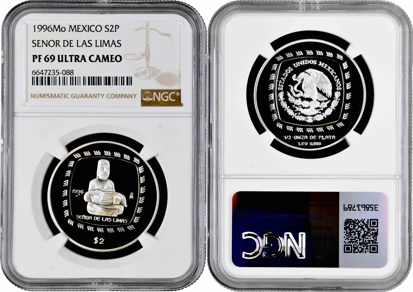Mexico 2 pesos 1996, NGC PF69 UC, Olmec - Senor De Las Limas silver ...