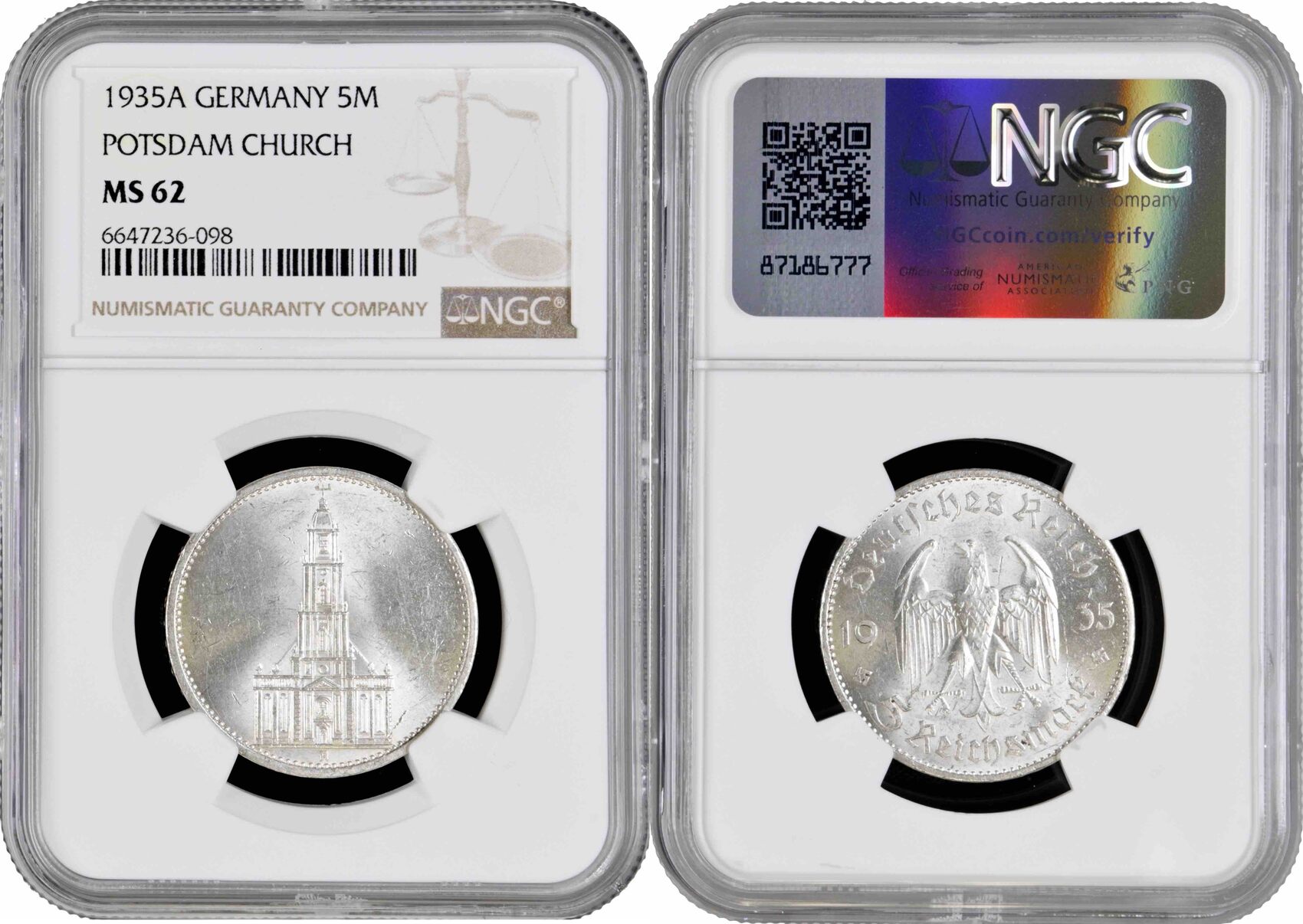 Germany - Third Reich 5 reichsmark 1935 A, NGC MS62, Potsdam Garrison Church Germany - Third ...