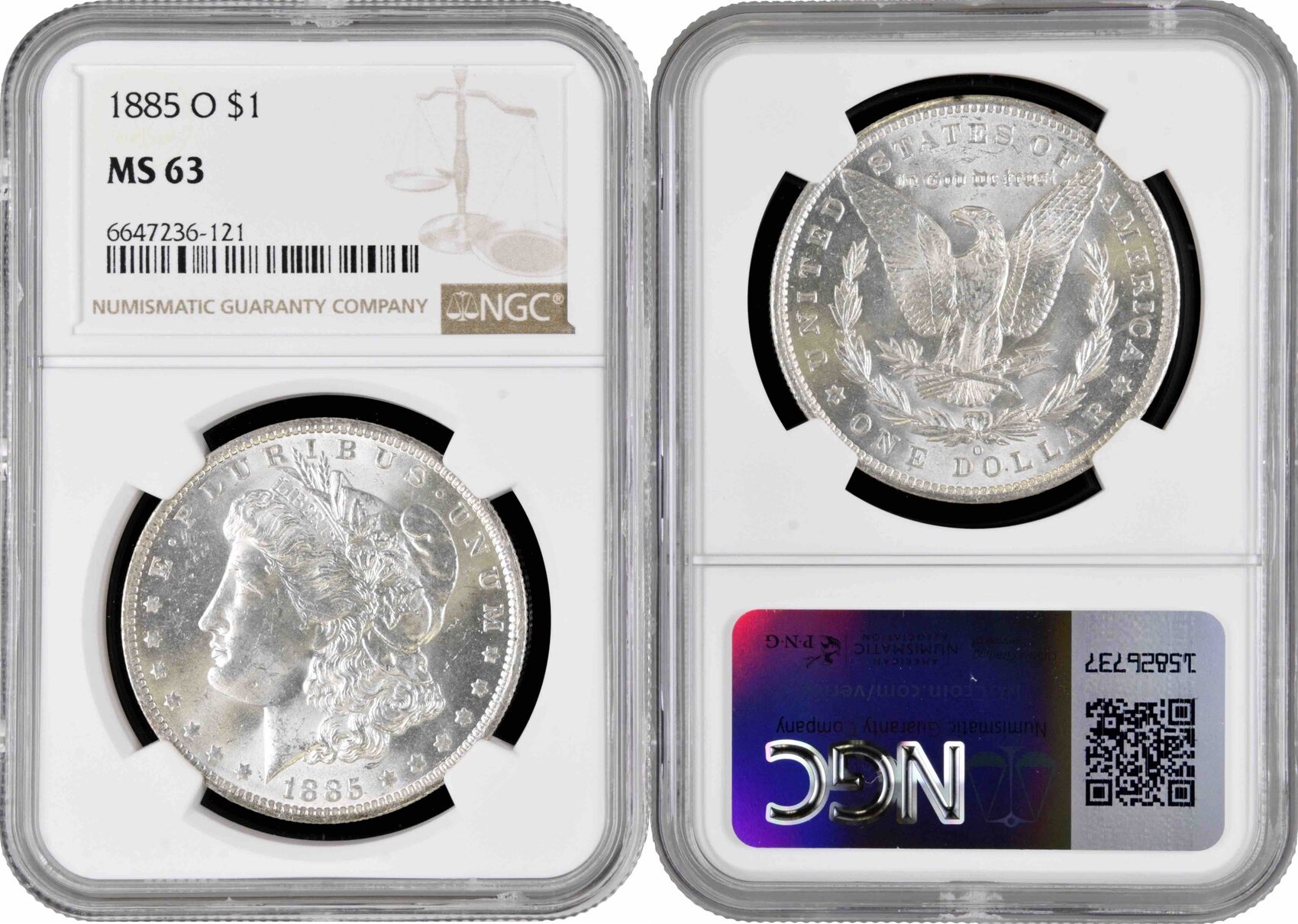 USA 1 Dollar 1885 O, NGC MS63, Morgan Dollar silver coin USA 1885 O, NGC MS63, Morgan Dollar ...