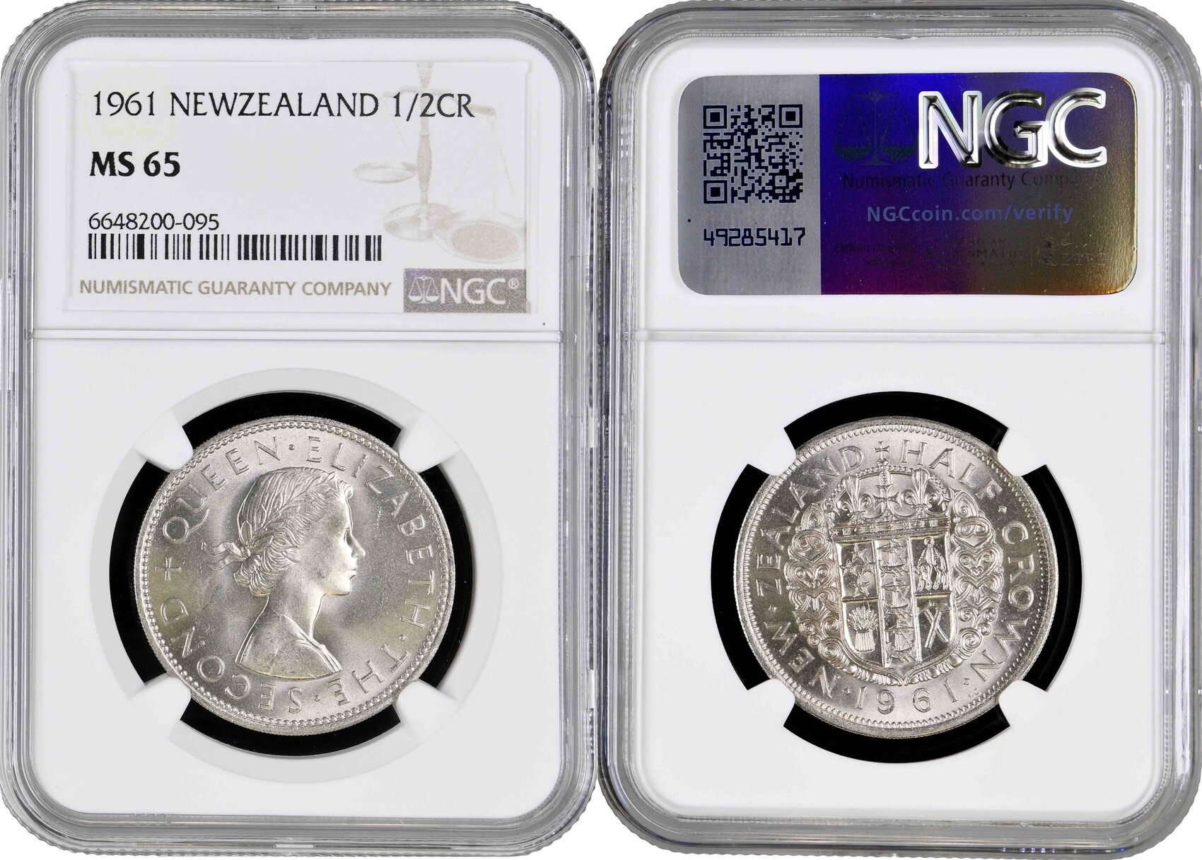 New Zealand 1/2 crown 1961, NGC MS65, Queen Elizabeth II (1953 - 1966 ...