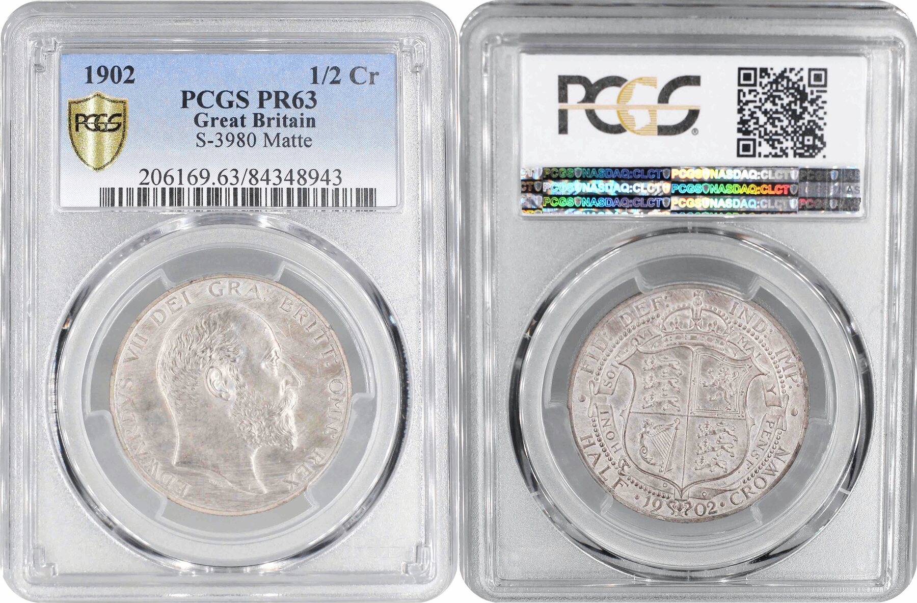 1902 Great Britain 1/2 crown 1902, PCGS PR63 MATTE, King Edward VII ...