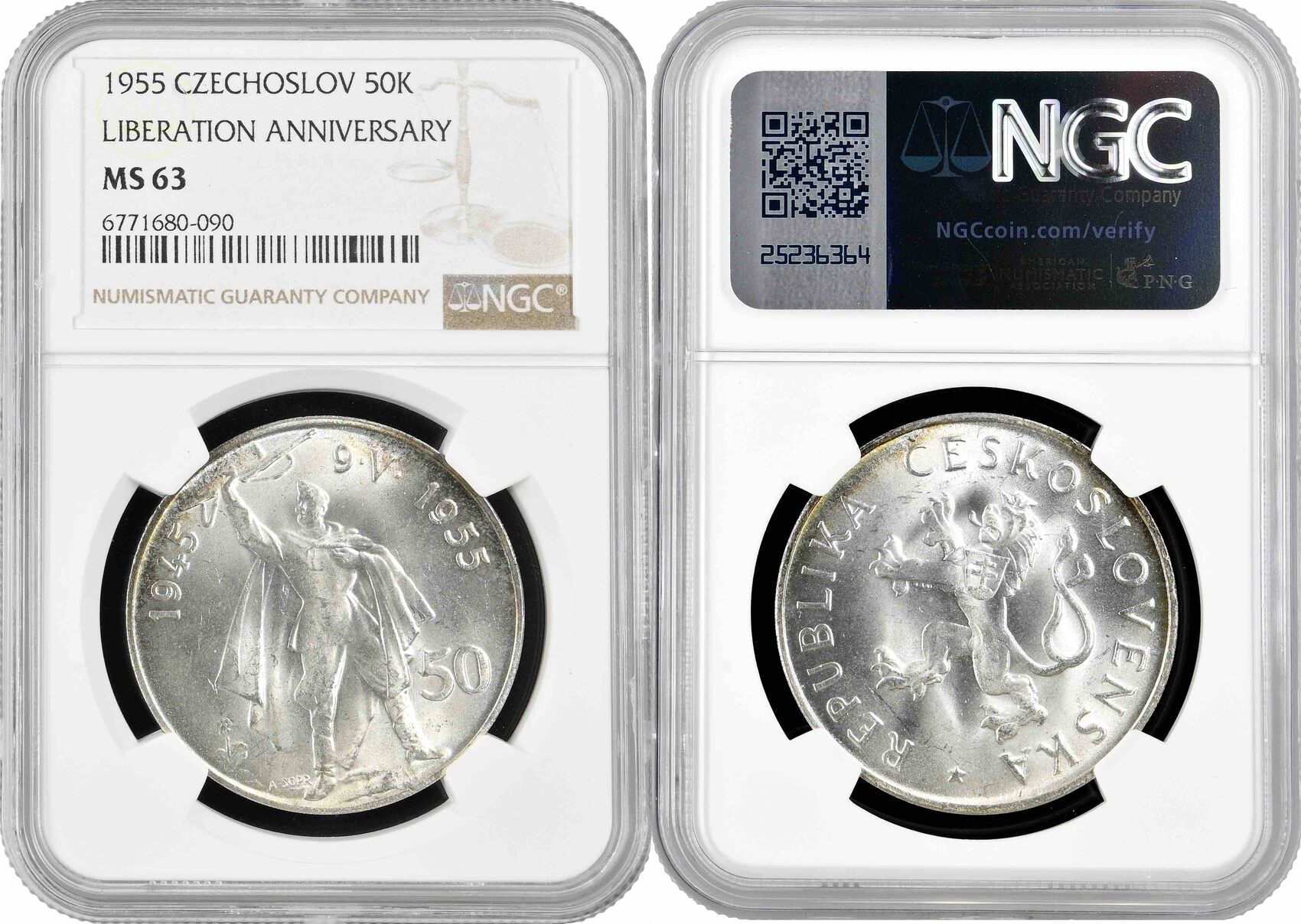 Czechoslovakia 50 korun 1955, NGC MS63, 10th Anniv. - Liberation from Germany Czechoslovakia ...