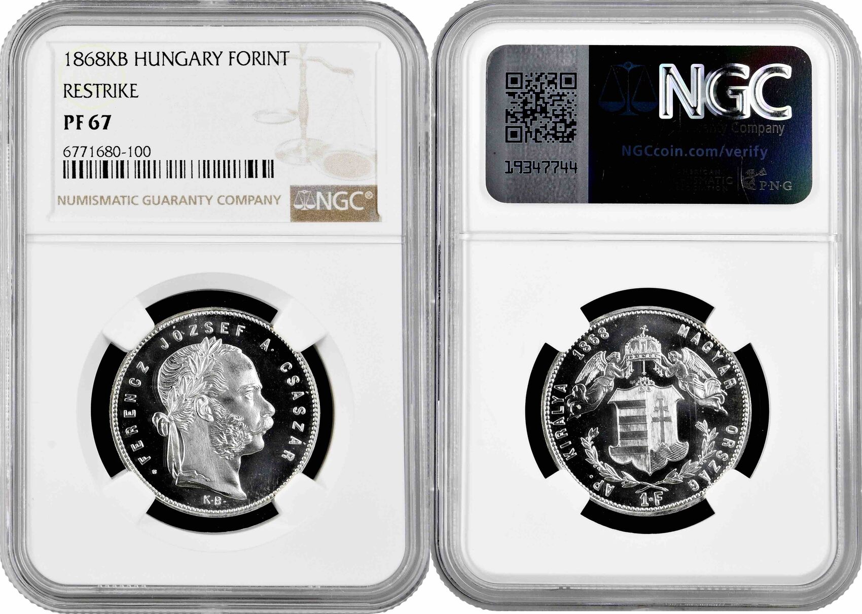 Hungary 1 forint 1868 KB, NGC PF67 RESTRIKE, Emperor Franz Joseph (1848-1916) Hungary 1868 KB ...