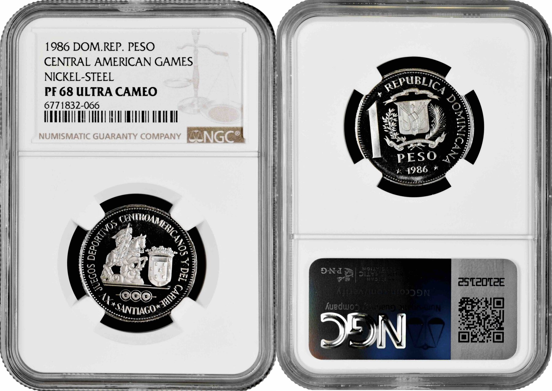 Dominican Republic 1 peso 1986, NGC PF68 UC, XV Central American Games ...