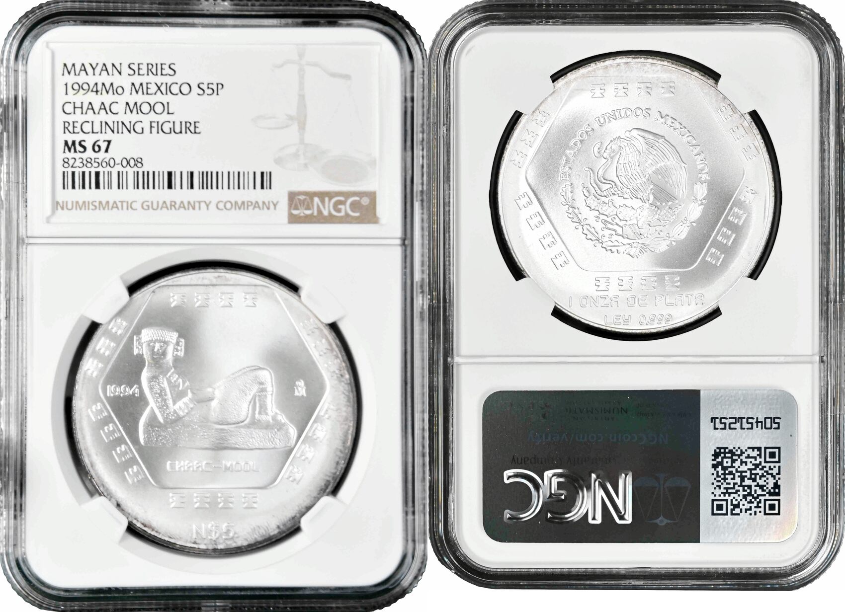 Mexico 5 pesos 1994 Mo, NGC MS67, Pre-Columbian Culture - Chaac Mool ...