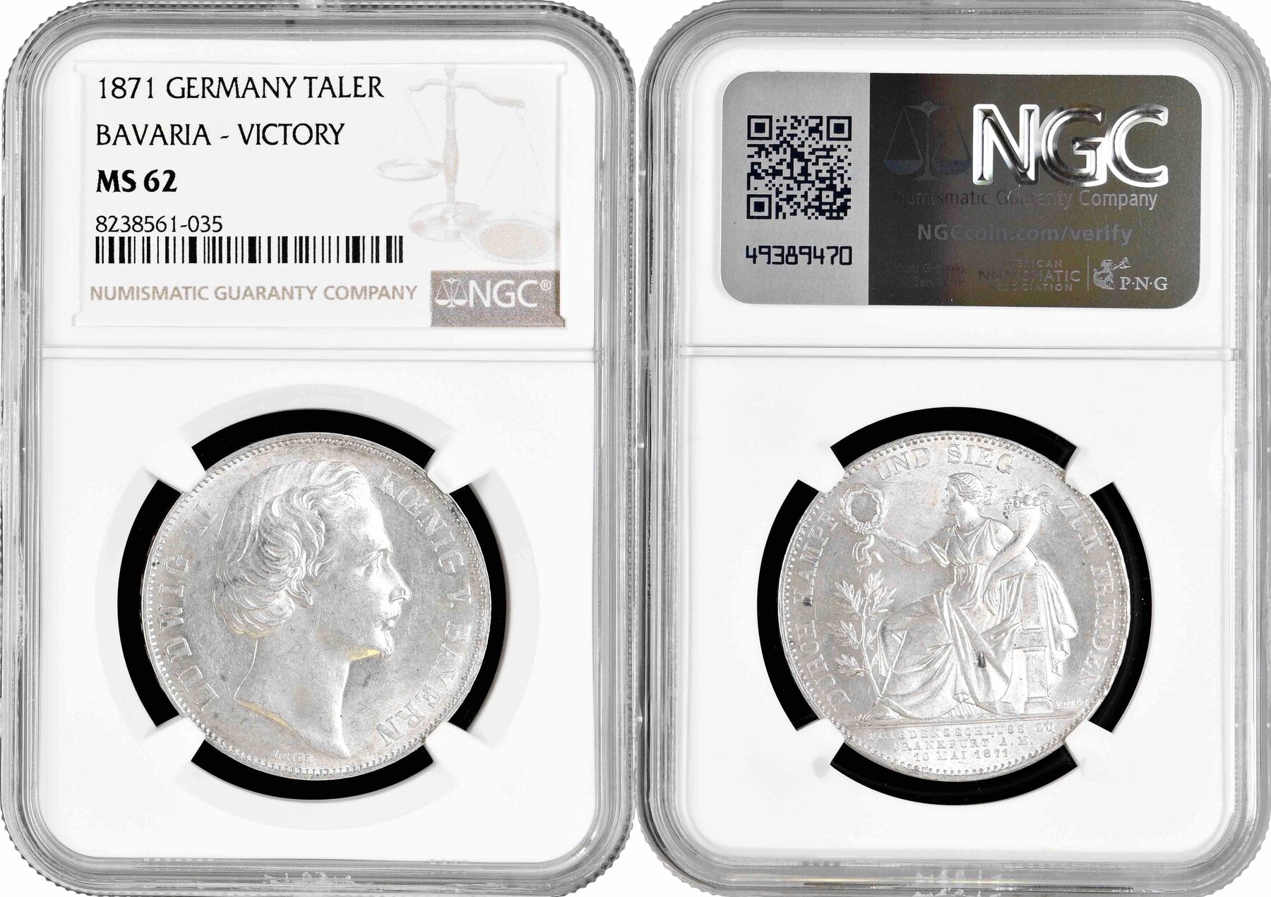 Bavaria 1 thaler 1871, NGC MS62, Germany Victory in Franco-Prussian War Bavaria 1871, NGC MS62 ...