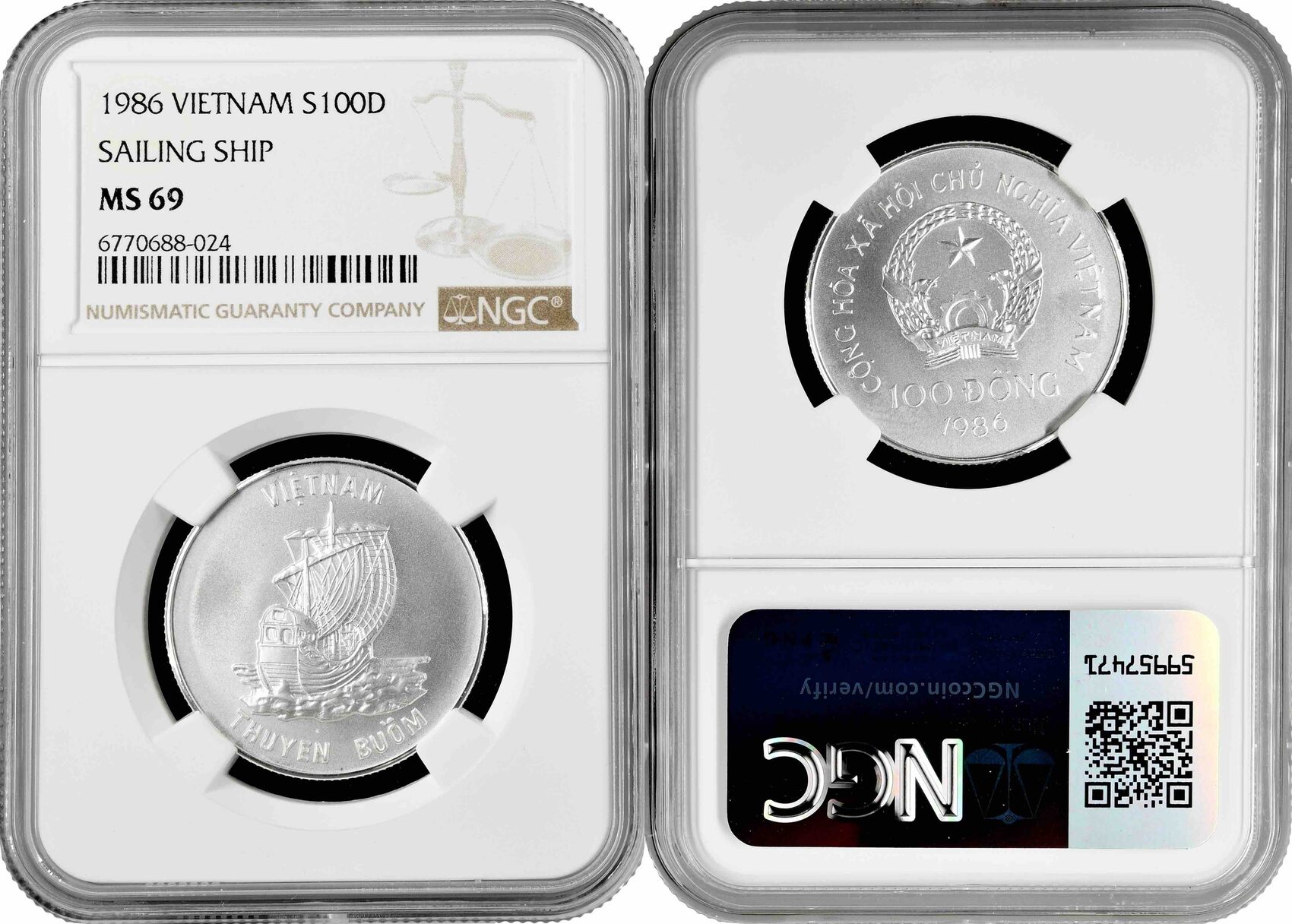 Vietnam 100 dong 1986, NGC MS69, Vietnamese Junk silver coin | MA-Shops