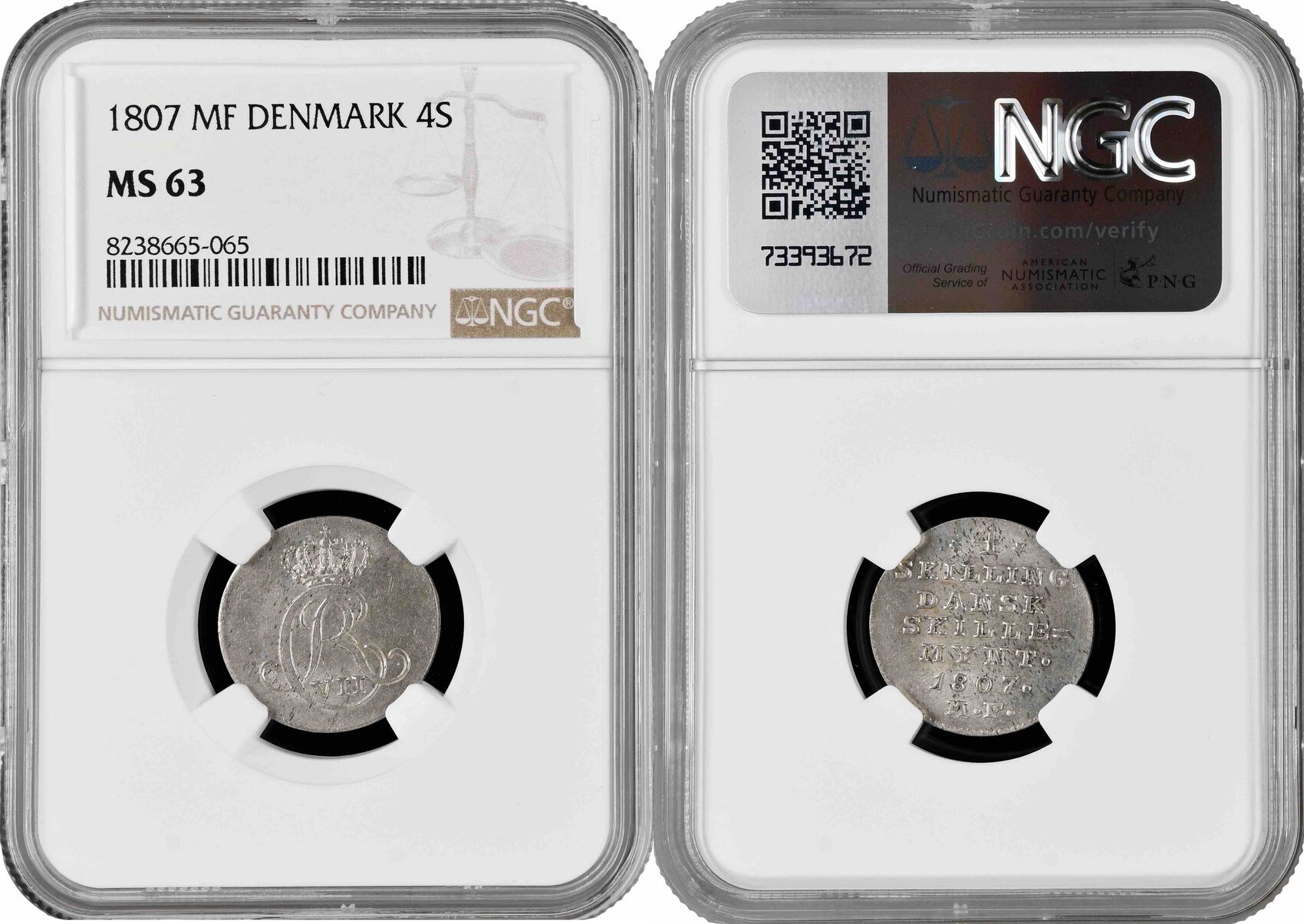 Denmark 4 skilling 1807 MF, NGC MS63, Christian VII (1766 - 1808 ...