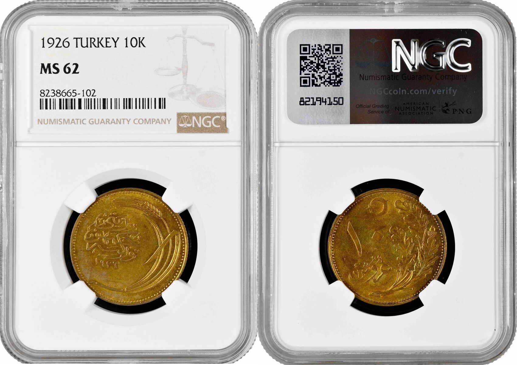 Turkey 10 kurus 1926, NGC MS62, Republic of Turkey (1922 - 1933) Turkey 1926, NGC MS62, Republic ...