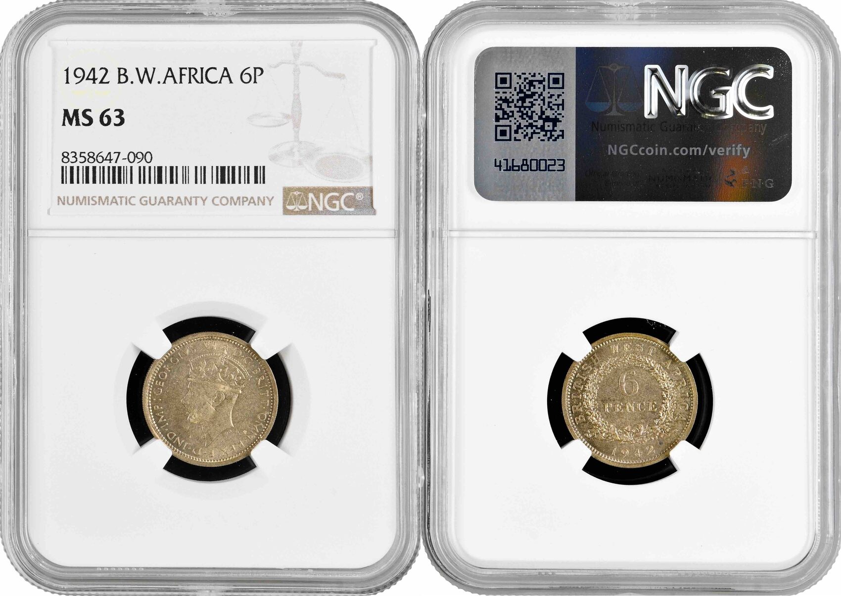 British West Africa 6 pence 1942, NGC MS63, British colony (1907-1966 ...