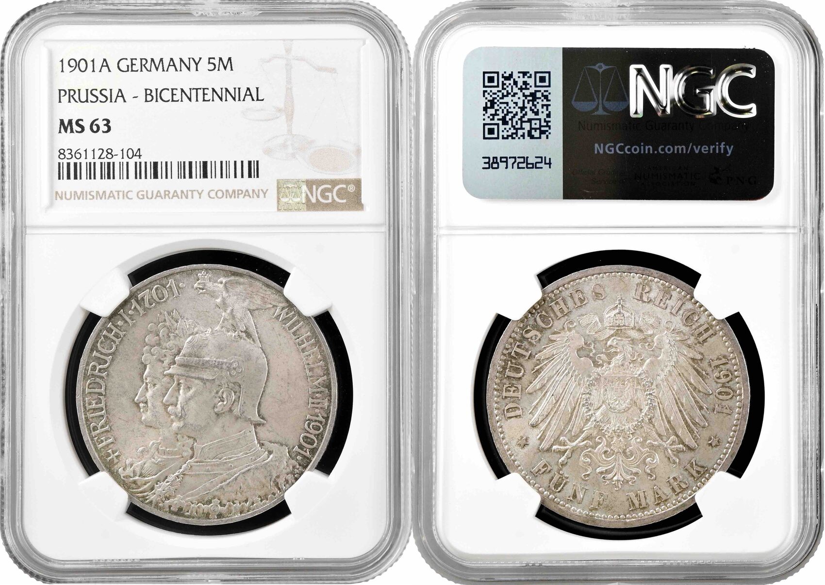 Prussia 5 mark 1901 A, NGC MS63, 200th Anniversary - Kingdom of Prussia ...