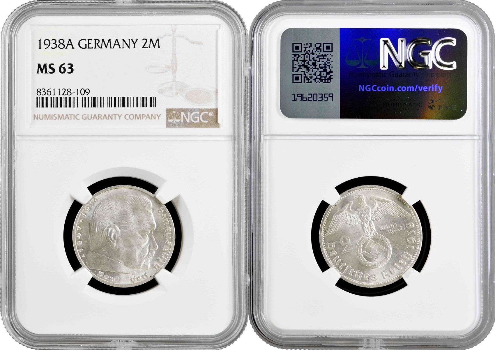 Germany - Third Reich 2 reichsmark 1938 A, NGC MS63, Nazi Germany (1933 ...
