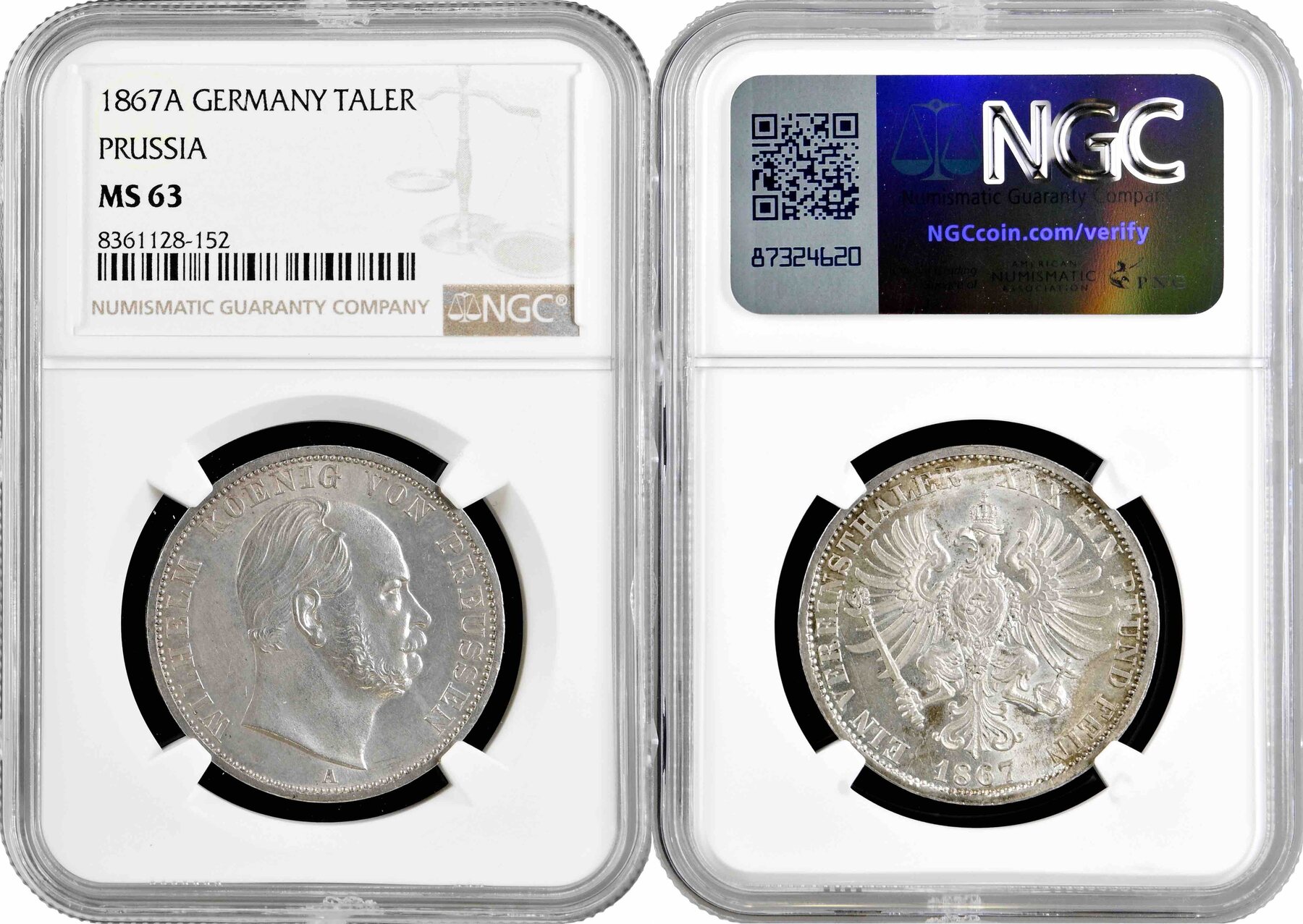 Prussia 1 thaler 1867 A, NGC MS63, Emperor Wilhelm I (1861 - 1888) silver coin Prussia 1867 A ...