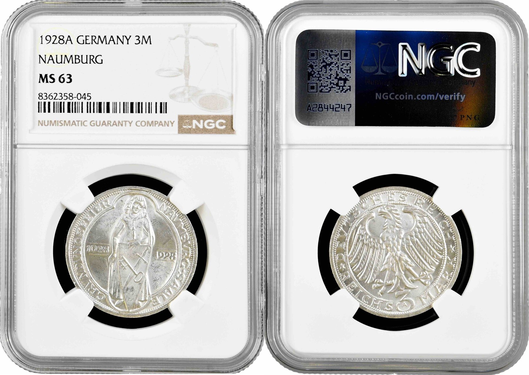 Weimar Republic 3 reichsmark 1928 A, NGC MS63, 900th Anniversary of ...