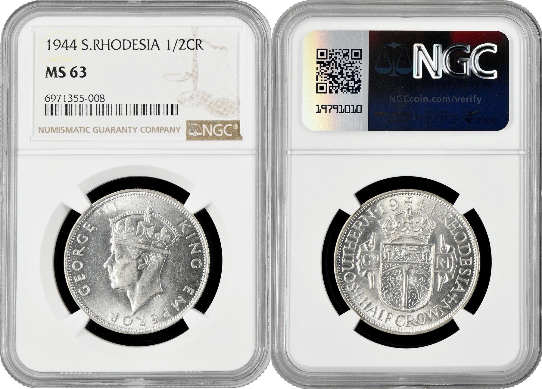 Southern Rhodesia 1/2 crown 1944, NGC MS63, British colony (1932 - 1955 ...