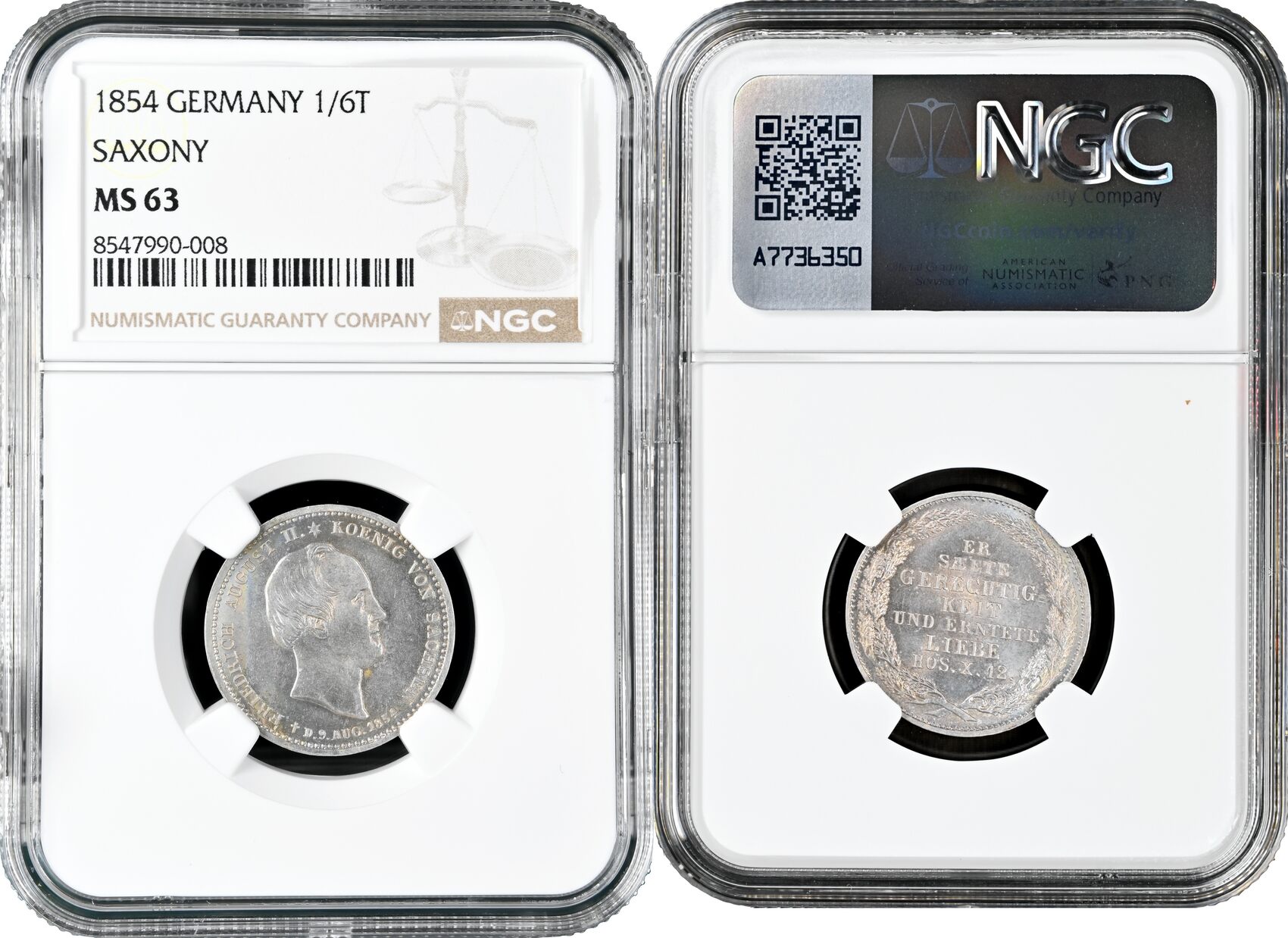 Saxony 1/6 thaler 1854 F, NGC MS63, Death of King Friedrich August II ...