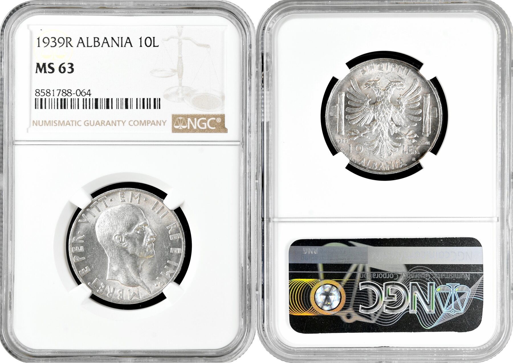 Albania 10 leke 1939 R, NGC MS63, Italian occupation (1939 - 1943 ...