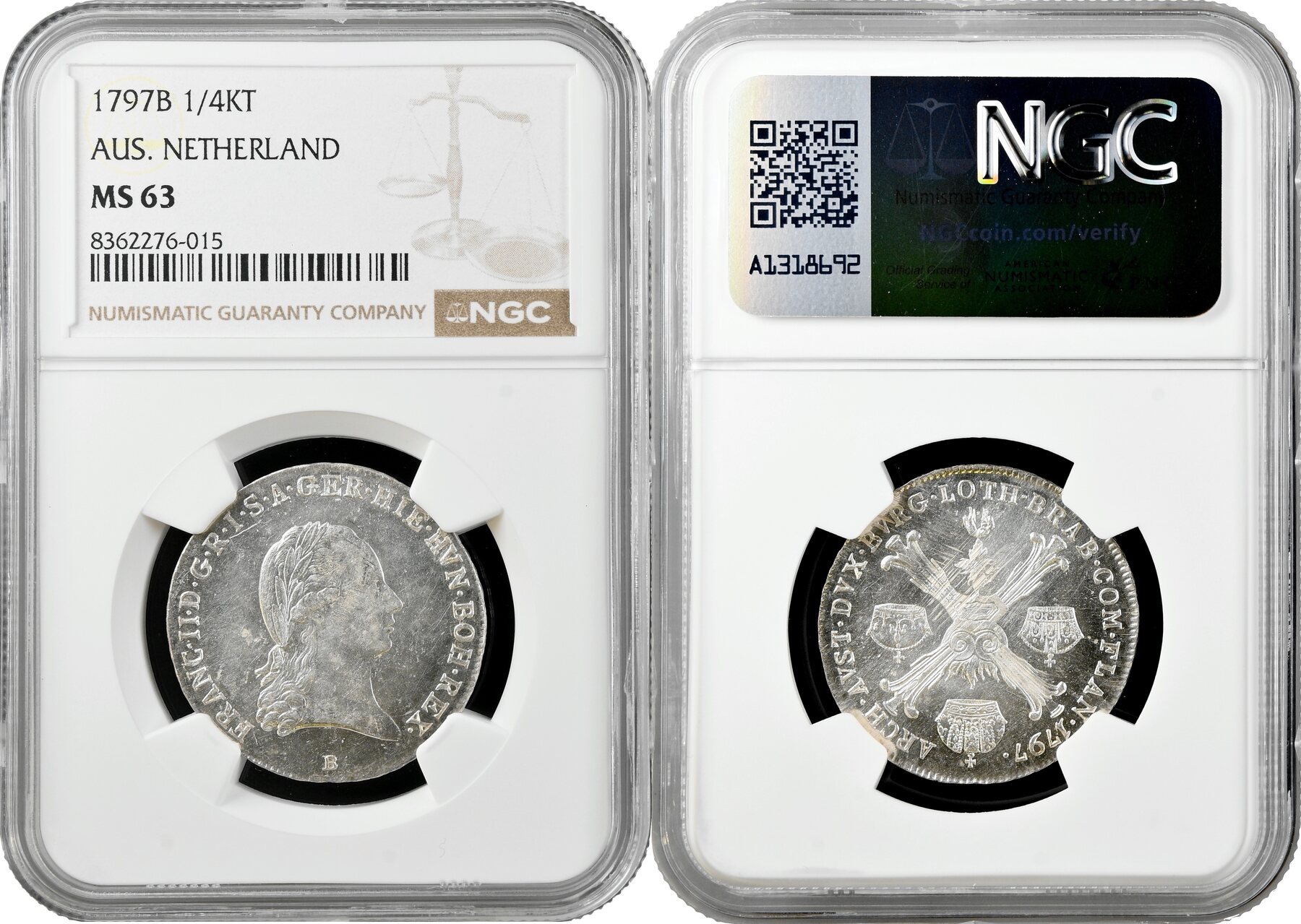 Austrian Netherlands 1/4 thaler 1797 B, NGC MS63, Franz II (1792-1835 ...