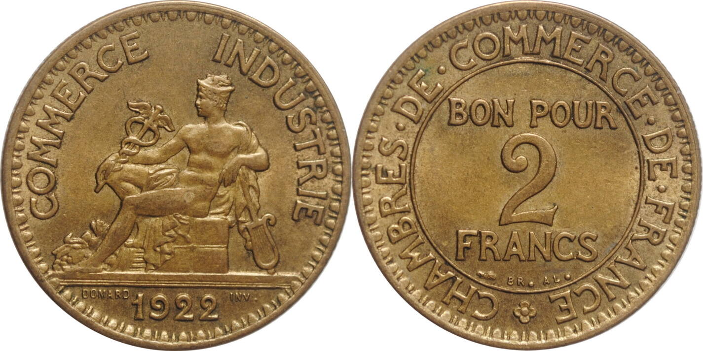 France 2 francs 1922, UNC, Third Republic (1870 - 1941) | MA-Shops