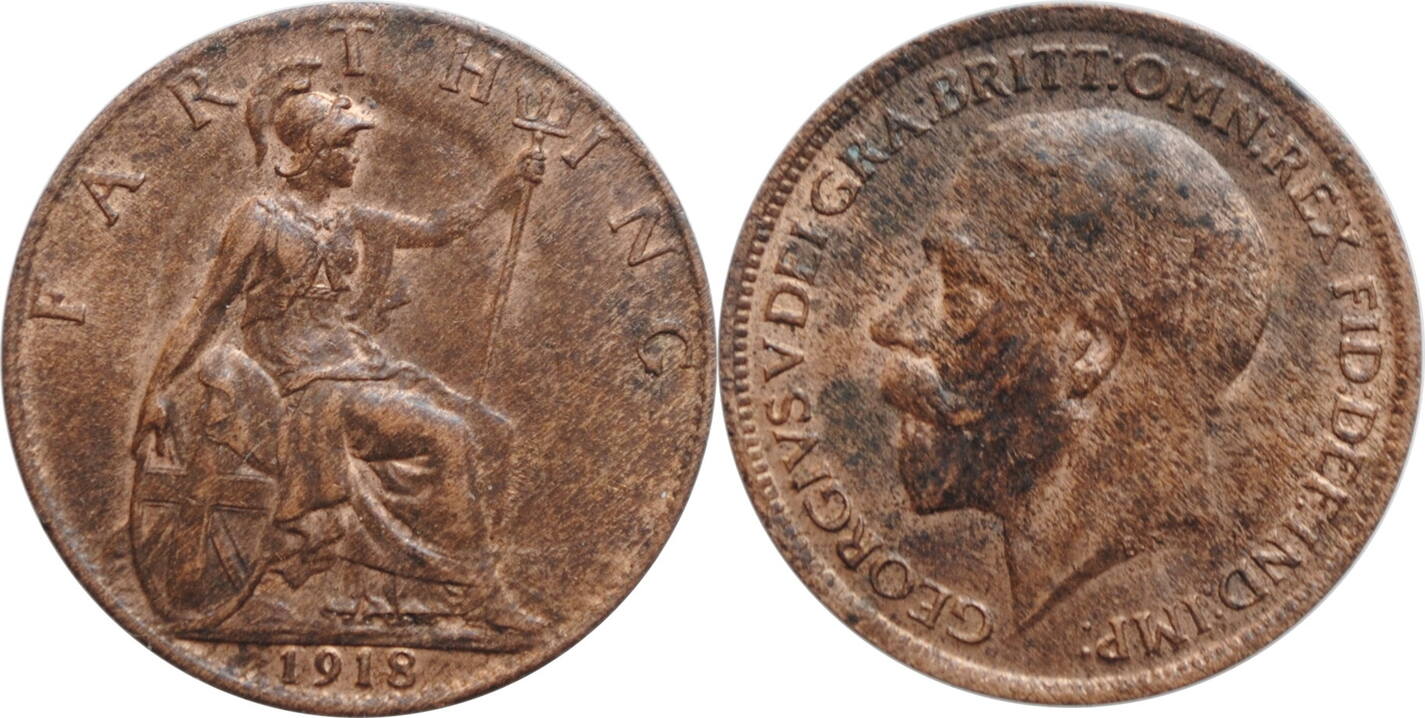Great Britain 1 farthing 1918, UNC, King George V (1910 - 1936) | MA-Shops