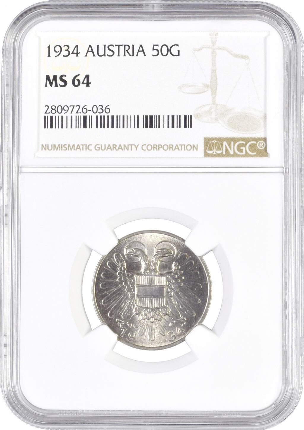 Austria 50 groschen 1934, NGC MS64, First Republic (Shilling) (1925 ...