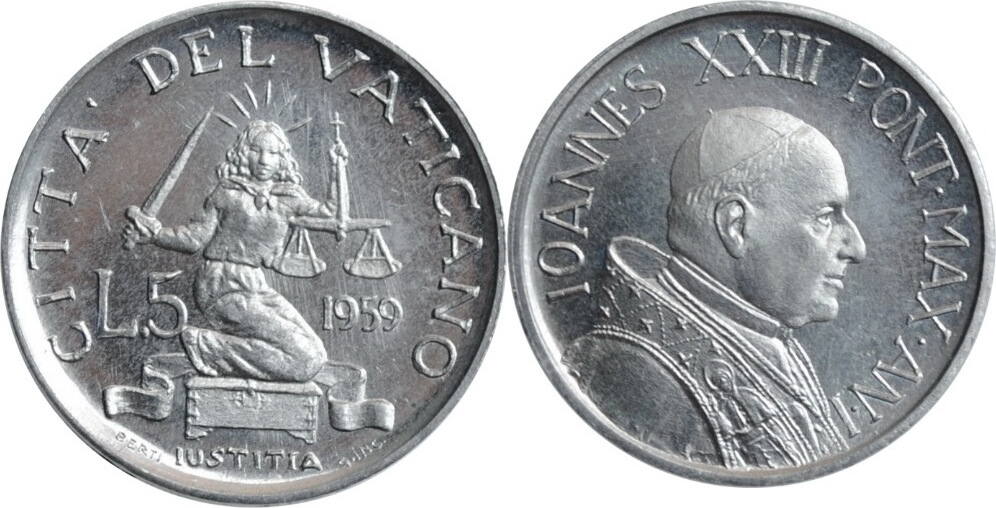 1959 Vatican City 5 lire 1959, BU PL, Pope John XXIII (1959 - 1962) | MA-Shops