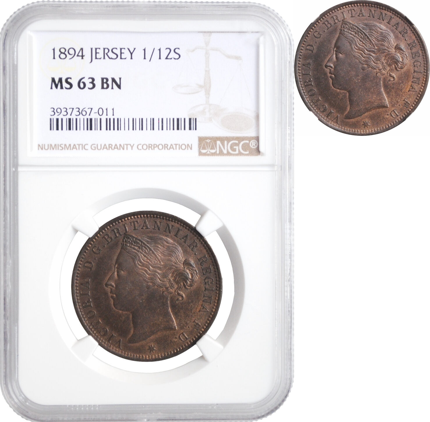 Jersey 1/12 shilling 1894, NGC MS63 BN, Queen Victoria (1841 - 1901) Jersey 1894, NGC MS63 BN ...