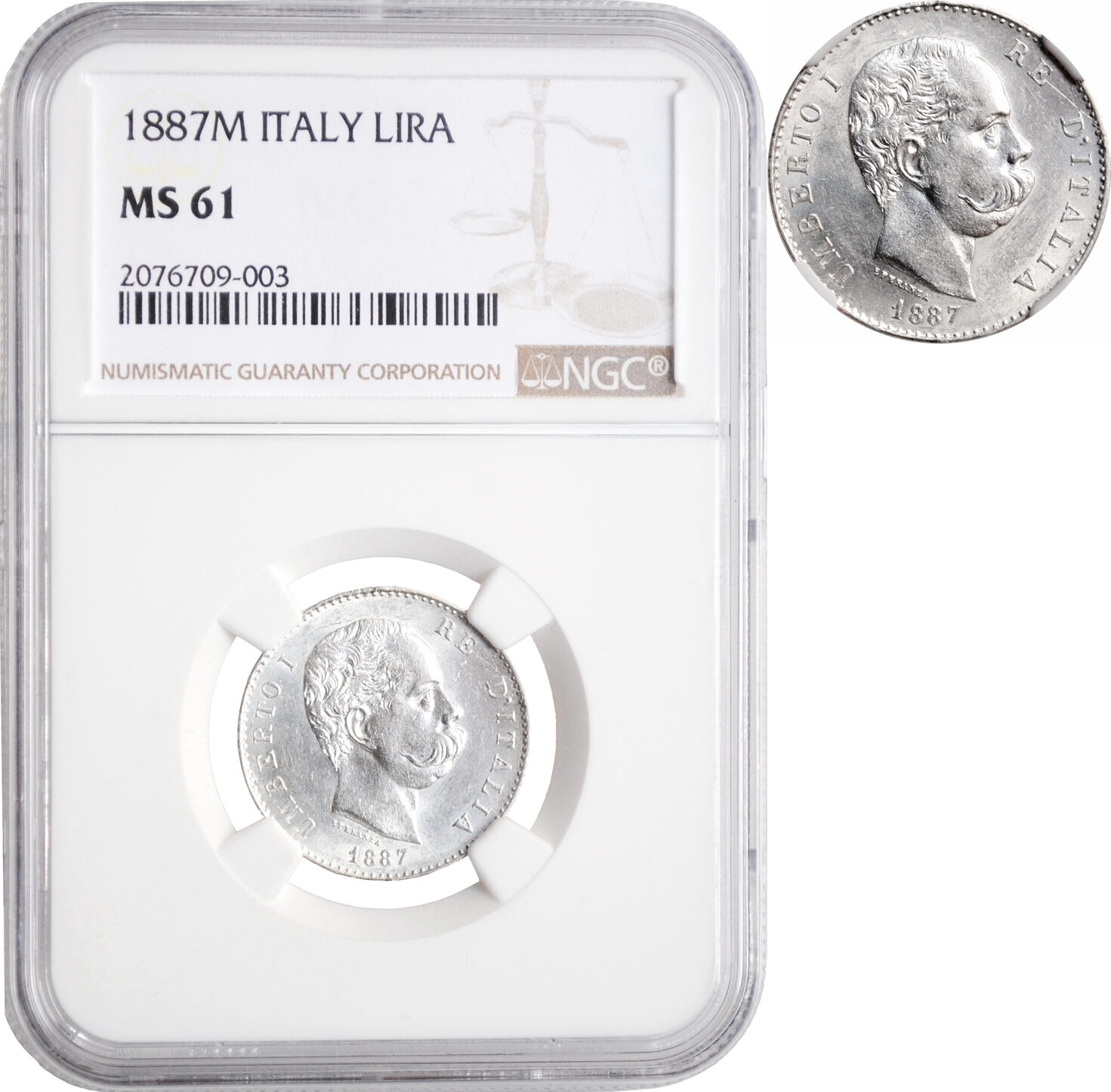 Italy 1 lira 1887 M, NGC MS61, King Umberto I (1878 - 1900) Italy 1887 ...