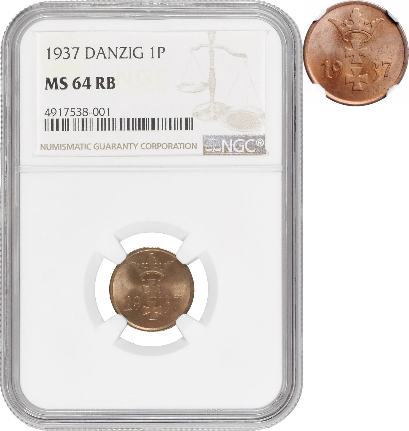 Danzig 1 pfennig 1937, NGC MS64 RB, Free City of Danzig (1923 - 1939 ...