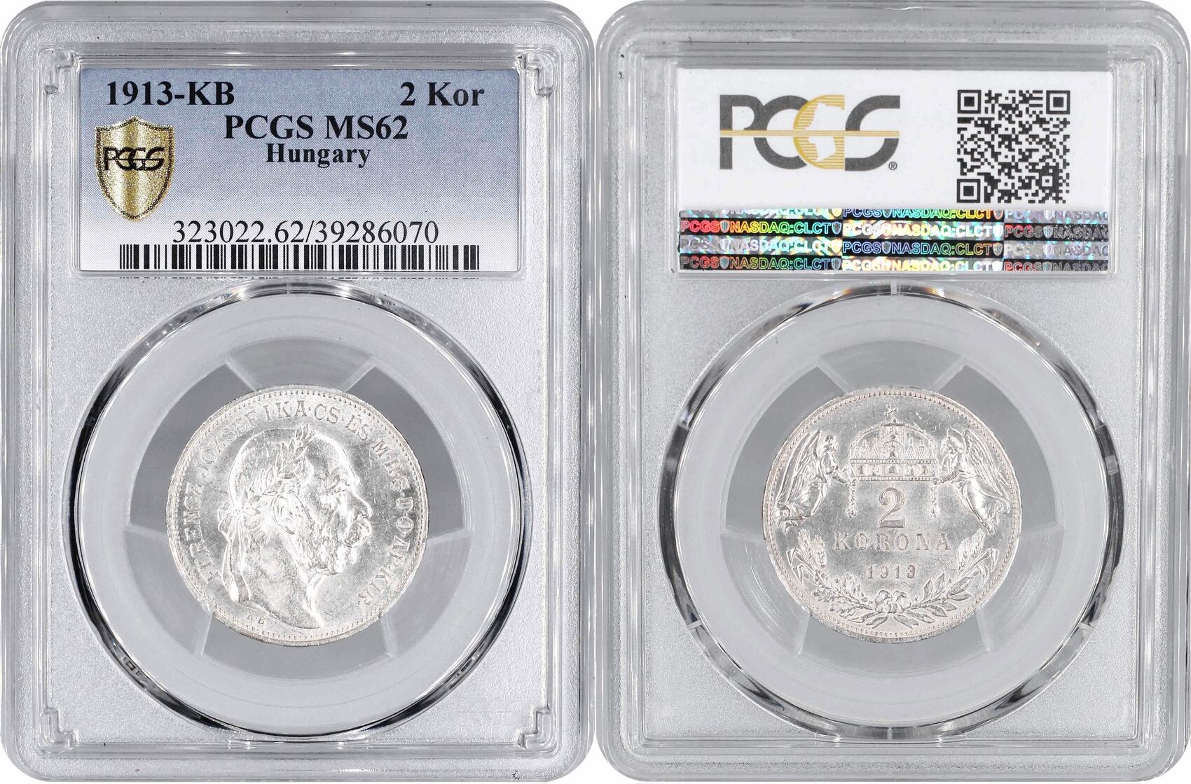 Hungary 2 korona 1913 KB, PCGS MS62, Emperor Franz Joseph I (1848 - 1916) Hungary 1913 KB, PCGS ...