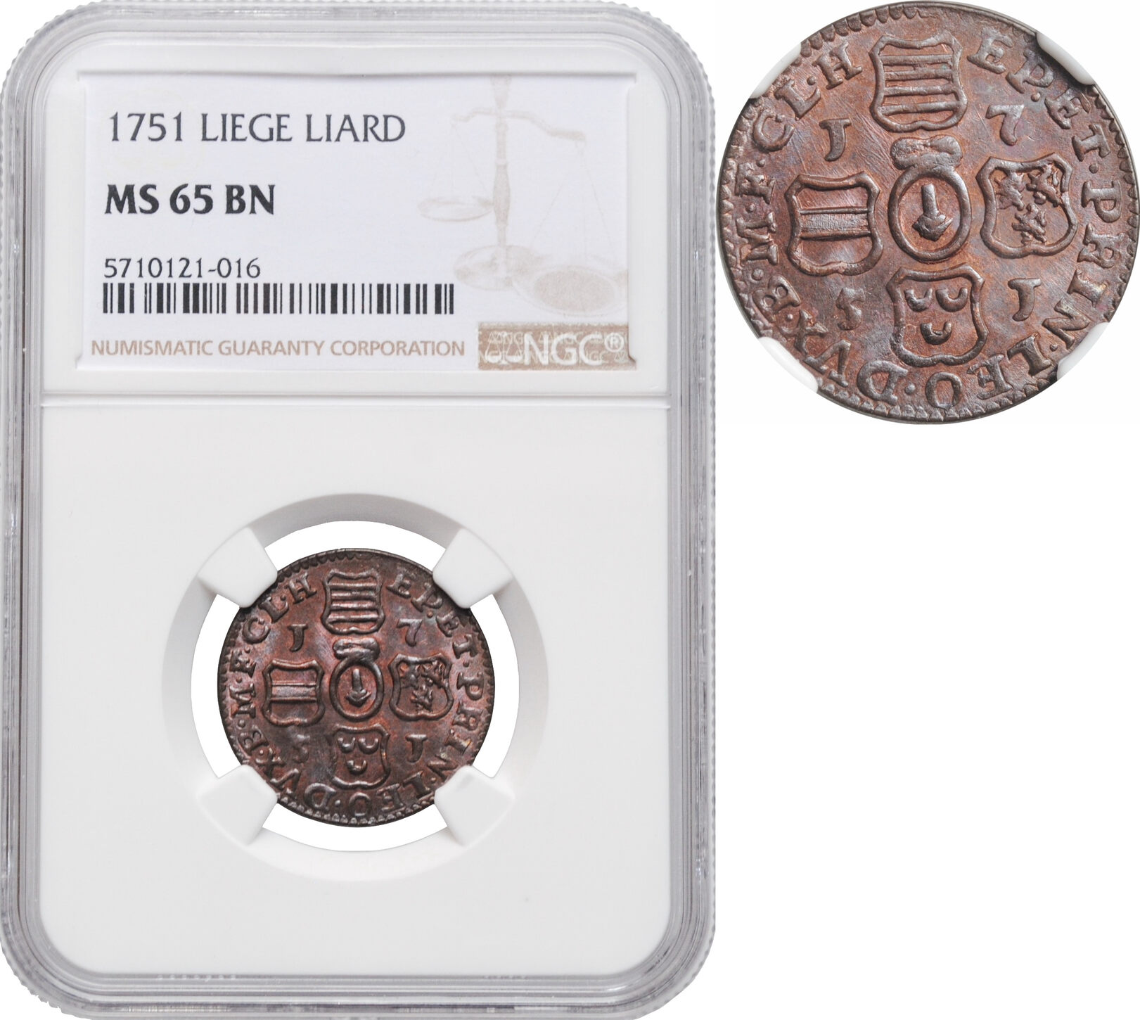 Belgium (Liege) 1 liard 1751, NGC MS65 BN, John Theodor of Bavaria ...