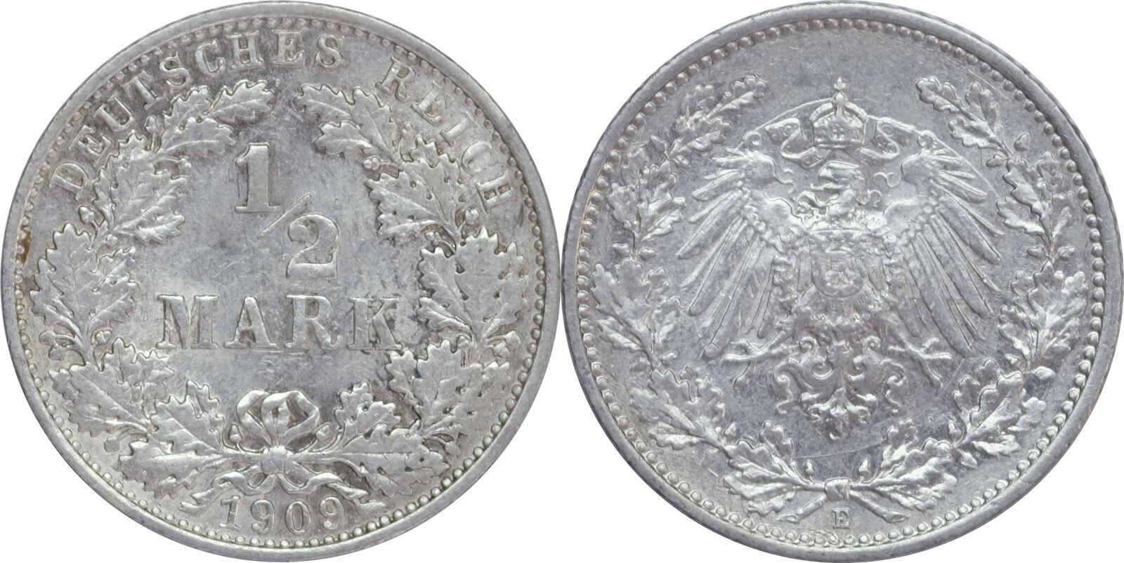 Germany 1/2 mark 1909 E, UNC, German Empire (1871 - 1922) | MA-Shops