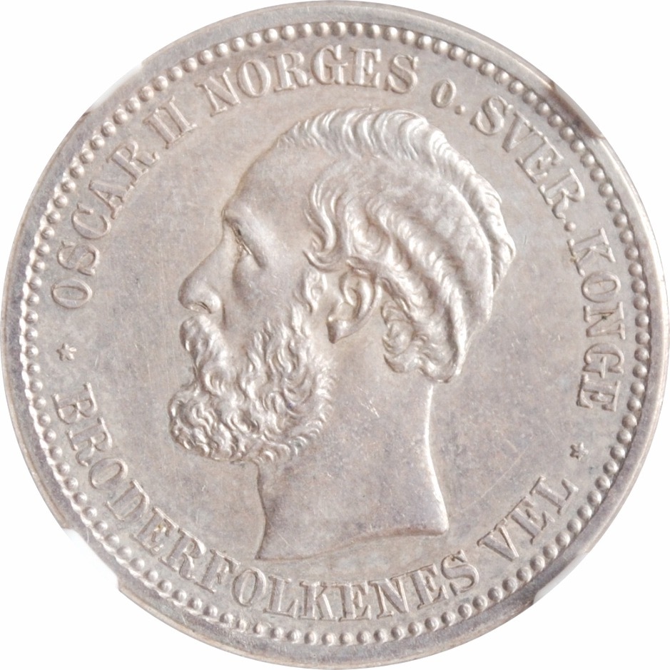 Norway 1 krone 1892, NGC MS61, King Oscar II (1874 - 1906) Norway 1892 ...