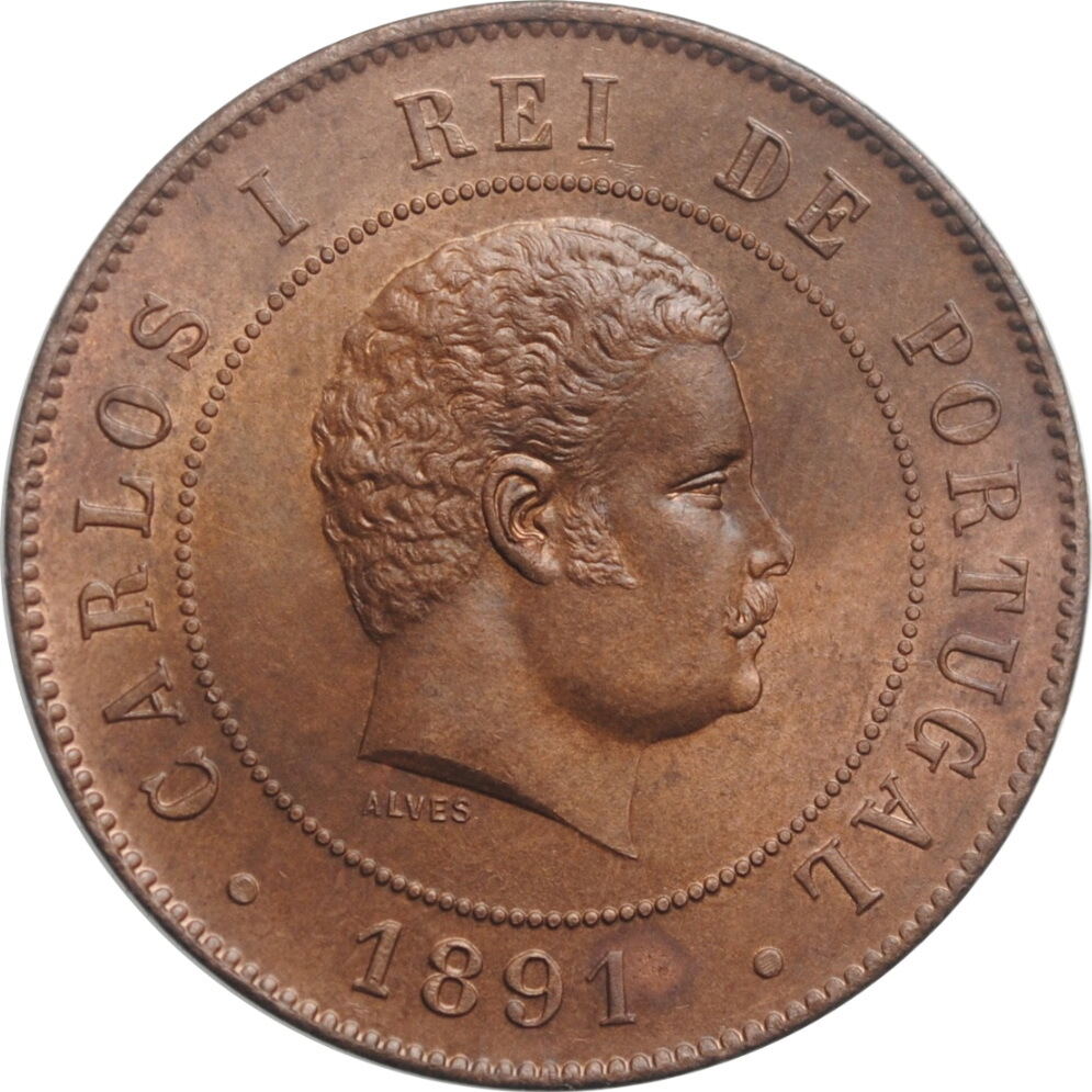 Portugal 20 reis 1891 A, NGS MS63 BN, King Carlos I (1889 - 1908) Portugal 1891 A, NGS MS63 BN ...