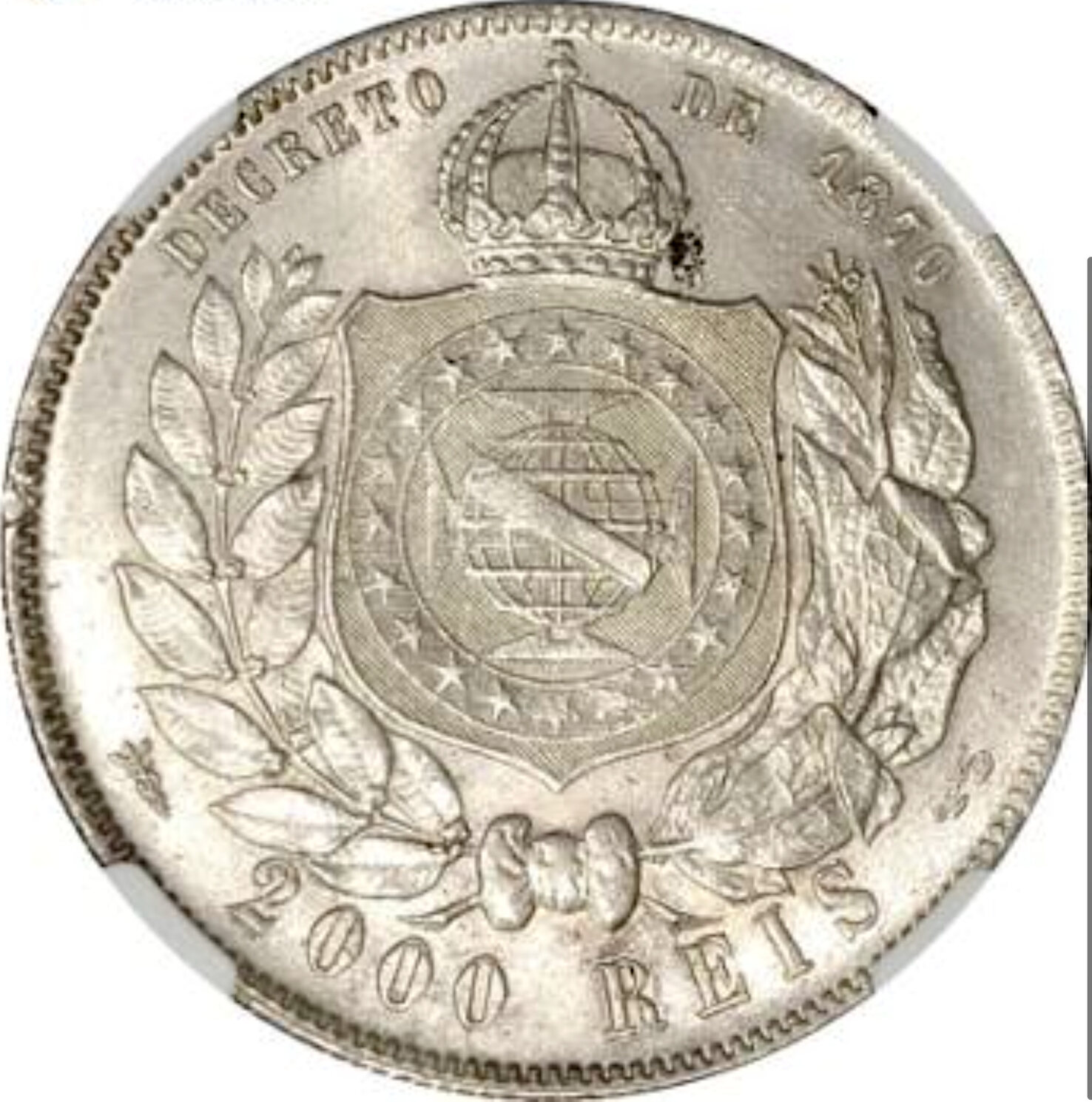 1889 Brazil 2000 reis 1889, NGC MS63, Emperor Pedro II (1831 - 1889 ...