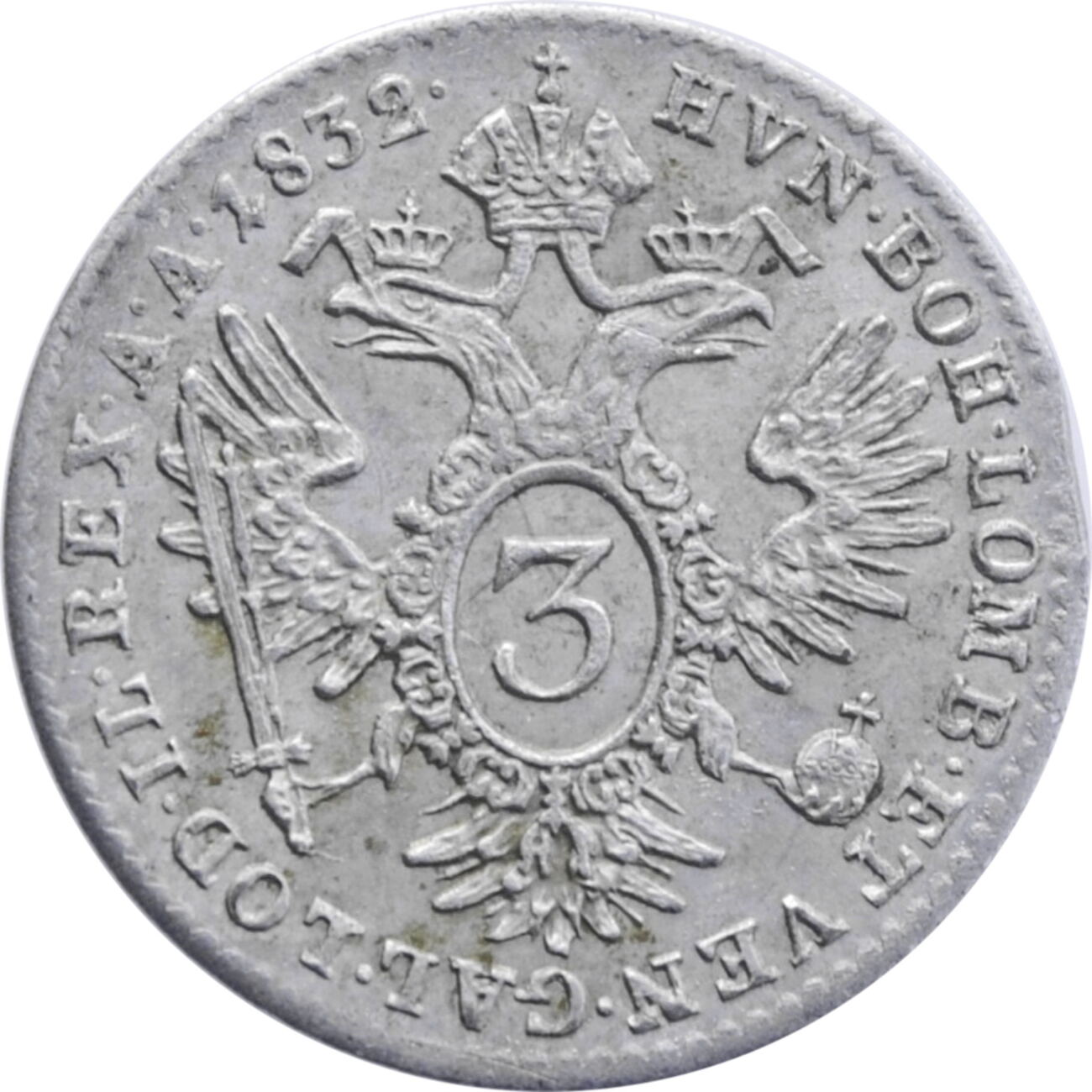 Austria 3 kreuzer 1832 A, NGC MS62, Emperor Ferdinand I (1806 - 1835) Austria 1832 A, NGC MS62 ...