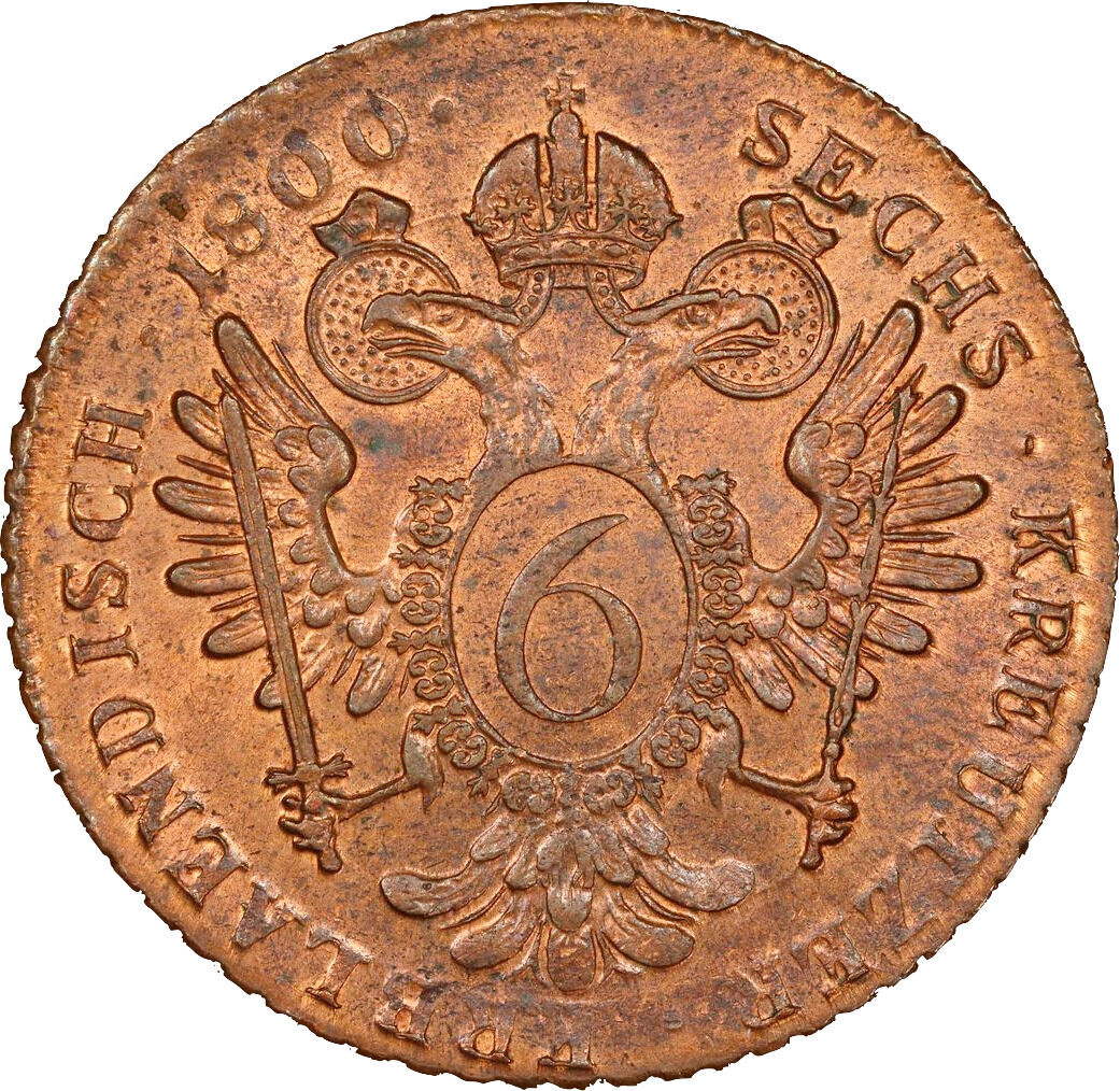 Austria 6 kreuzer 1800 B, PCGS MS63 RB, Emperor Franz II (1792 - 1835) Austria 1800 B, PCGS MS63 ...